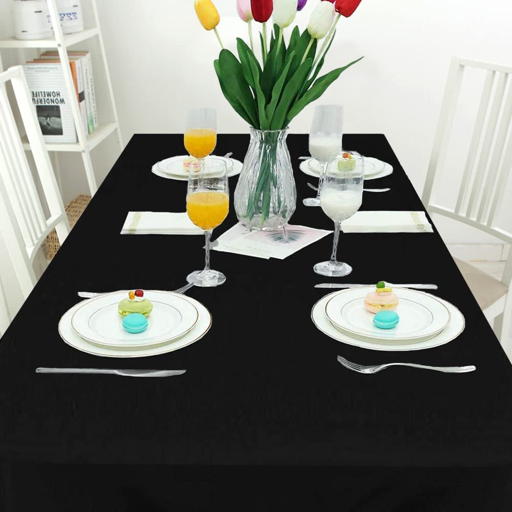 TRLYC Polyester Tablecloth - 90x132 Black Tablecloth 100% Polyester 6FT Wedding Table Linen