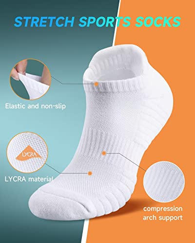 TANSTC Ankle Athletic Low Cut Socks,Running Sports White Men's Sock,Mesh Breathable and Arch Support Non-Slip,Comfortable Cushioned Heel Tab Thick Cotton Women Socks,6 Pairs