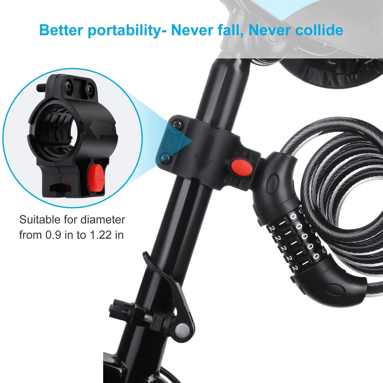 VLTAWA Bike Lock with Mounting Bracket, 4 ft Bike Lock Cable, 1/2 in Diameter High Security Bicycle Lock, 5 Digit Resettable Bike Locks with Combinations (Lightweight, 1.2mx12mm) (Black)