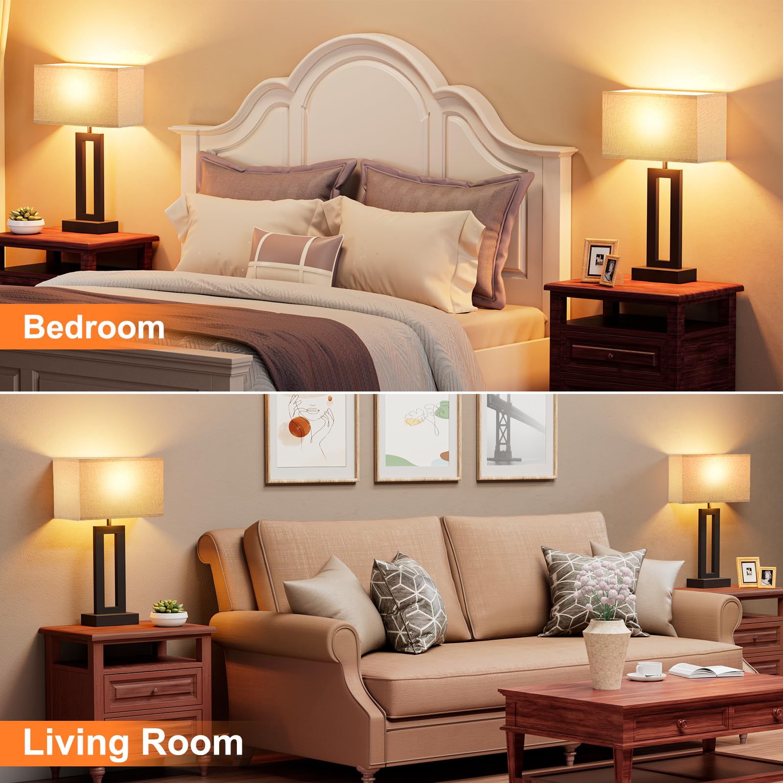 Seealle Bedroom Lamps for Night Stands - Touch Control, 3 Way Dimmable, USB C+A Charging, LED Bulbs, Easy Assembly