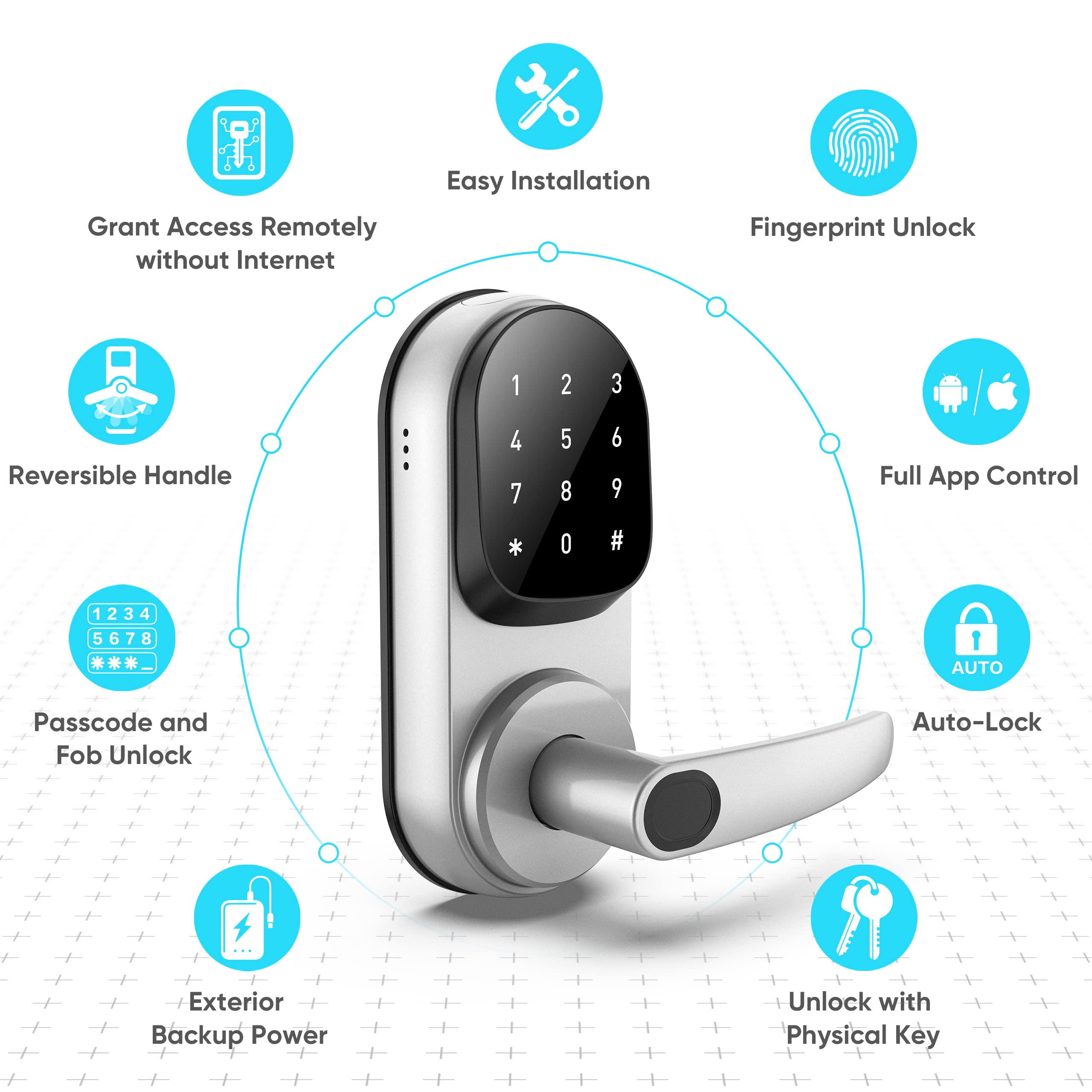Sifely Smart Lock, Keyless Entry Door Lock, Smart Door Lock, Door Lock with Keypad, Smart Lock Front Door, Fingerprint Door Lock, Smart Lock with Handle, Digital Door Lock, Keypad Door Lock (Silver)