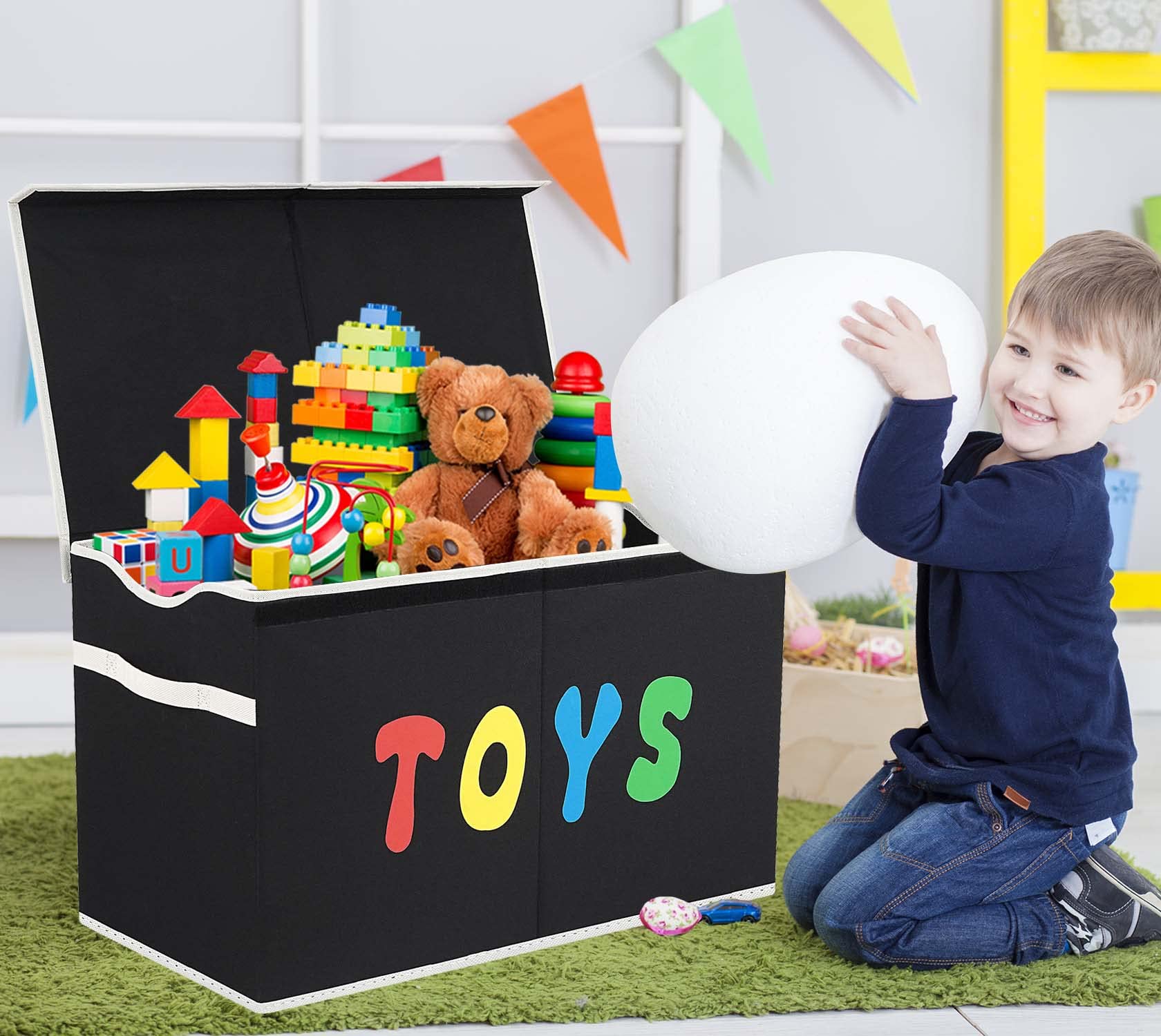 YOLOXO 2 Pack Toy Box Chest, Collapsible Sturdy Storage Bins with Lids, Extra Large Kids Toy Storage Organizer Boxes Bins Baskets