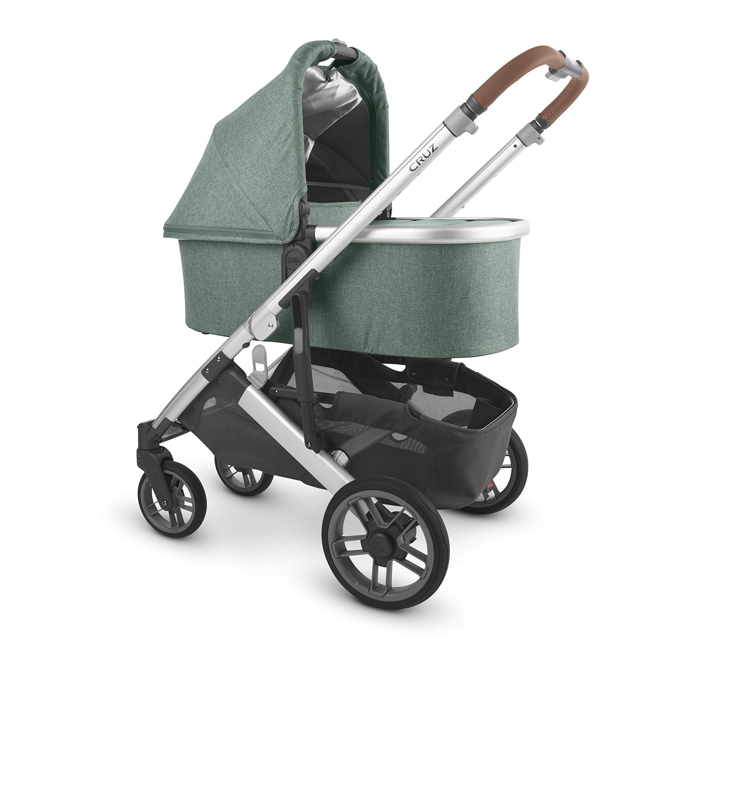 UPPAbaby Cruz V2 Stroller - Emmett (Green Melange/Silver/Saddle Leather) + Bassinet - Emmett (Green Melange/Silver)