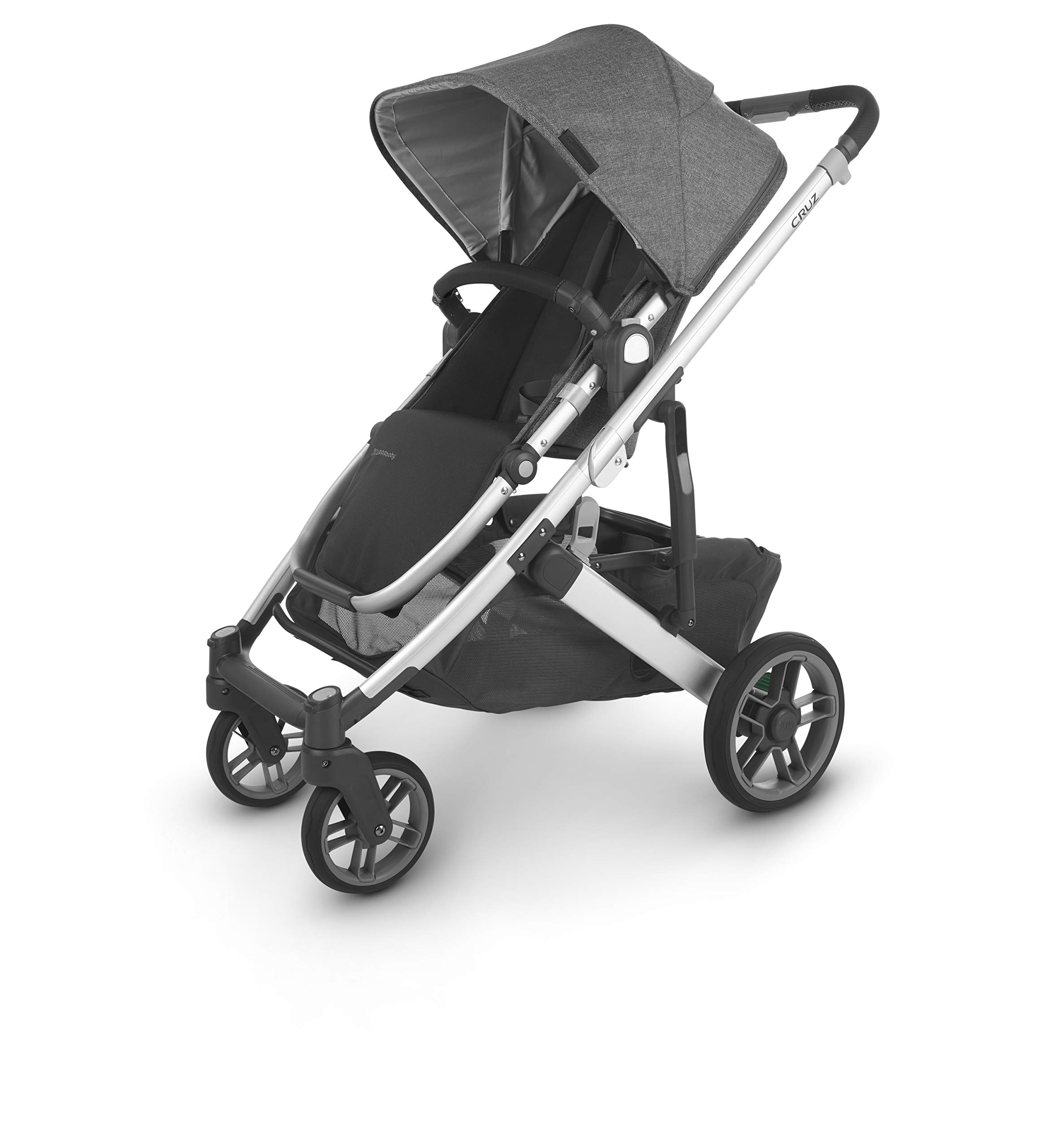 UPPAbaby Cruz V2 Stroller - Jordan (Charcoal Melange/Silver/Black Leather) + Mesa Infant Car Seat - Jordan (Charcoal Melange) Merino Wool