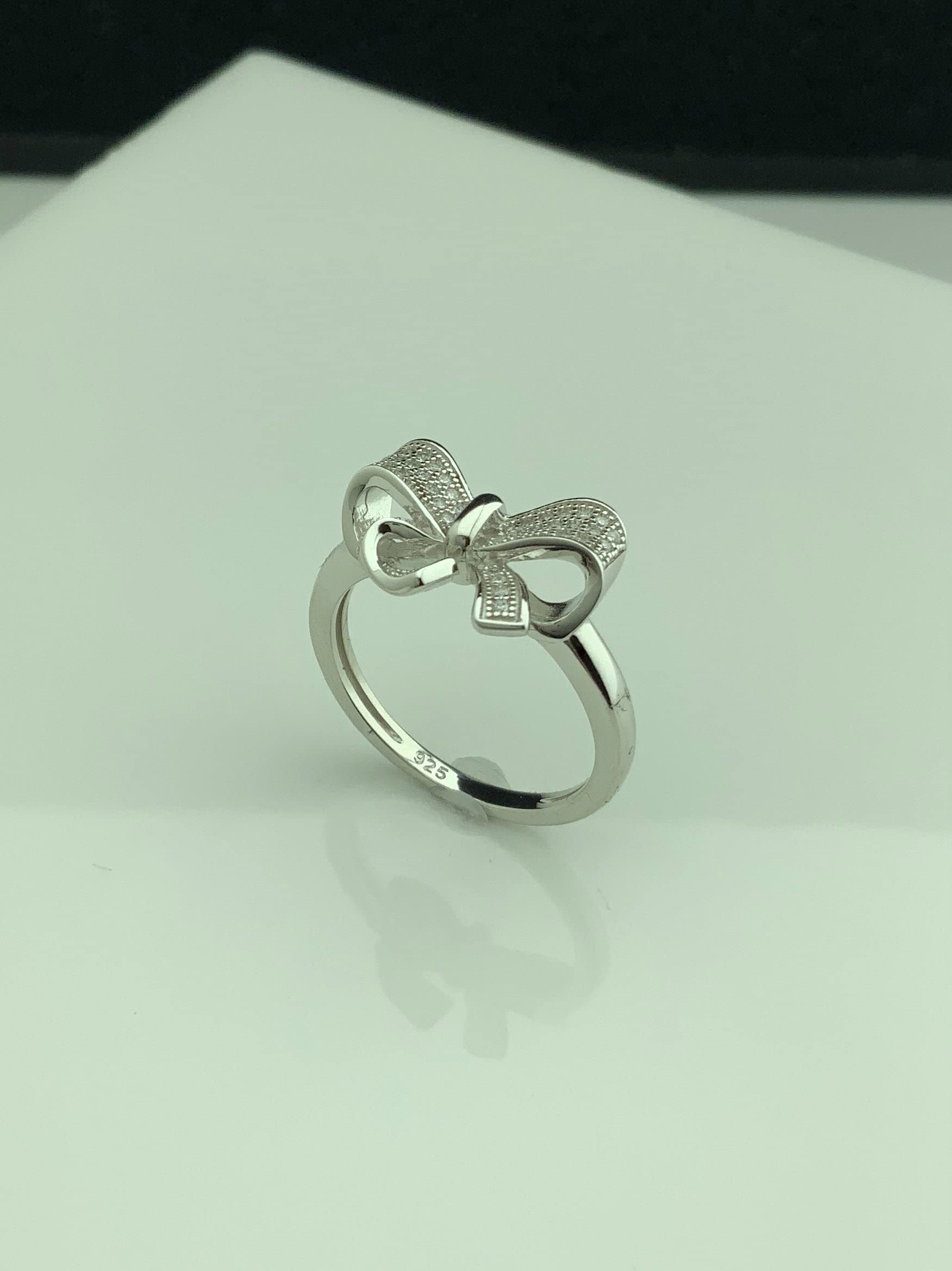 SILVERCLOSEOUT Rhodium Plated Sterling Silver Womens Cz Cubic Zirconia Bow Ring - Size 8
