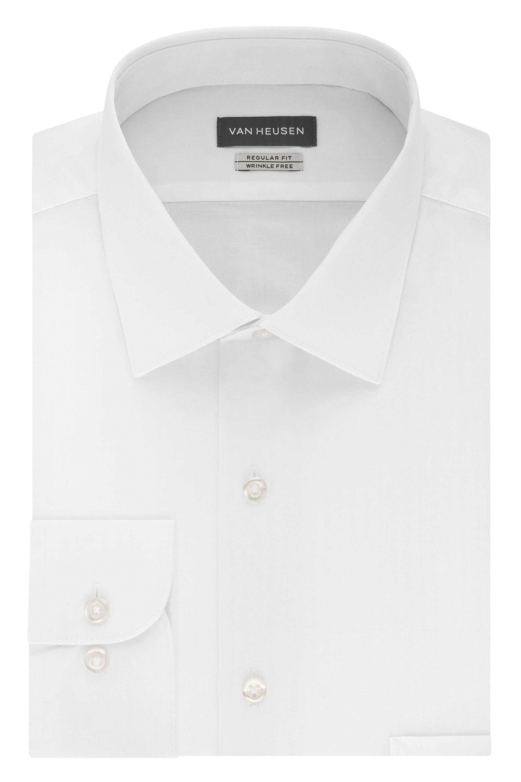 Van Heusen Men's Herringbone Regular Fit Solid Spread Collar Dress Shirt, White, 17.5" Neck 34"-35" Sleeve