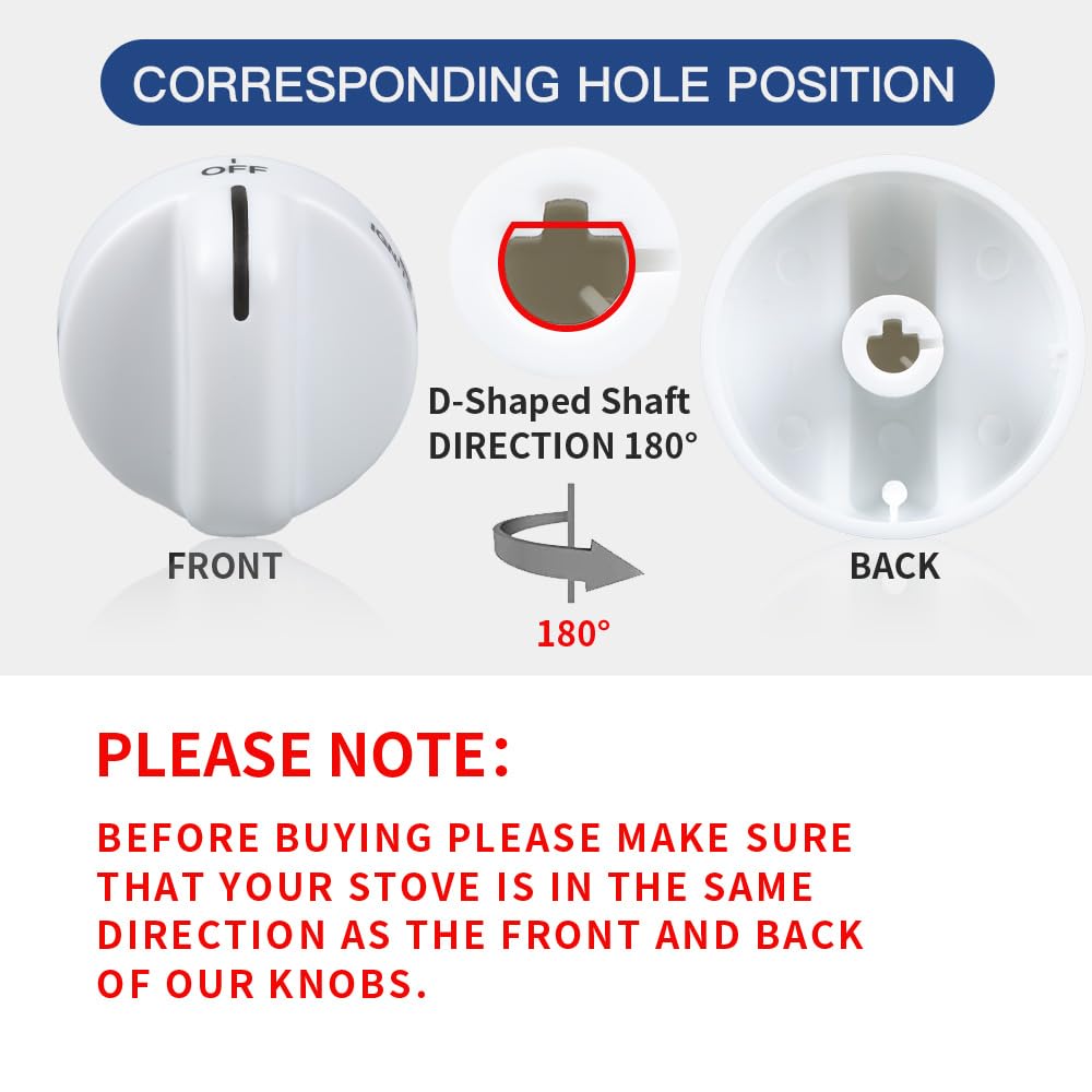 Range Burner Knob White 8273104, Gas Stove Knob Replacement Part Fit for Whirlpool & Sears - Replaces WP8273104 PS393679-4 Pack