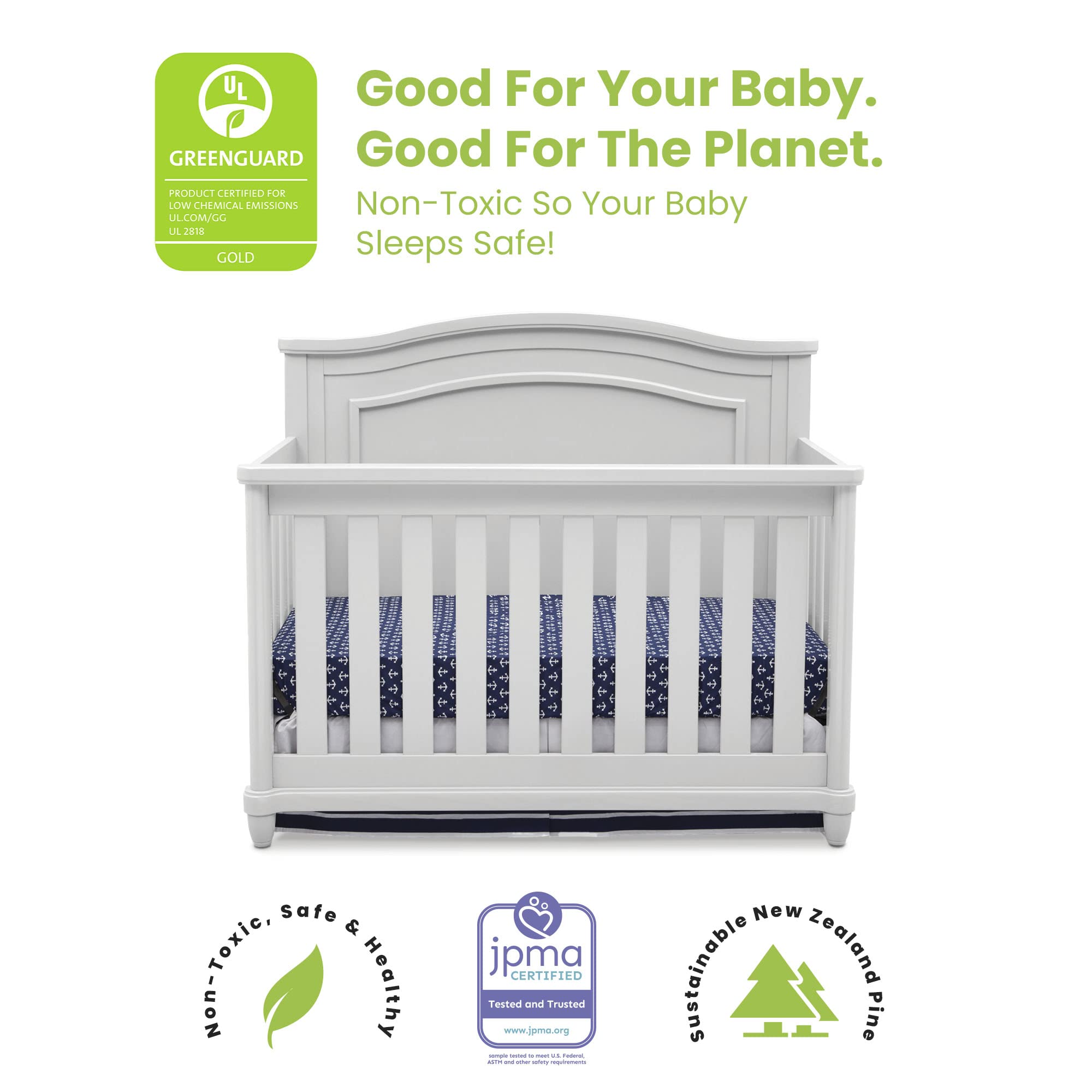 Simmons Kids Belmont All-in One 4-in-1 Convertible Crib and Rail Kit - Greenguard Gold Certified, Bianca