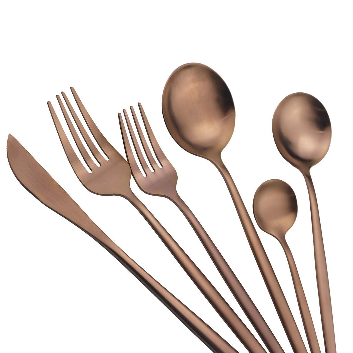 Uniturcky 30 Pieces Titanium Rose Plated 304 Stainless Steel Flatware Sets, Satin Finish Silverware Set Include Dinner Knife Fork Spoon, Cutlery Set,Matte Polished Utensils Service for 6