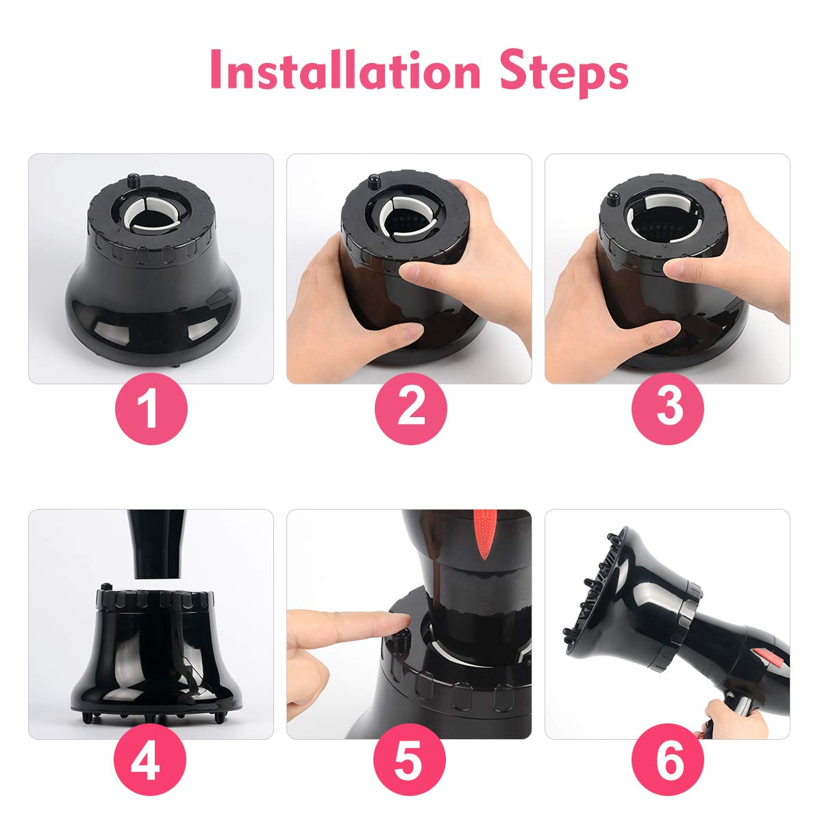 Universal Hair Diffuser for Curly Wave Thick and Frizzy Hair Adaptable for Hair Dryer with 1.38-inch to 2.68-inch Blow Dryer Diffuser (Black)