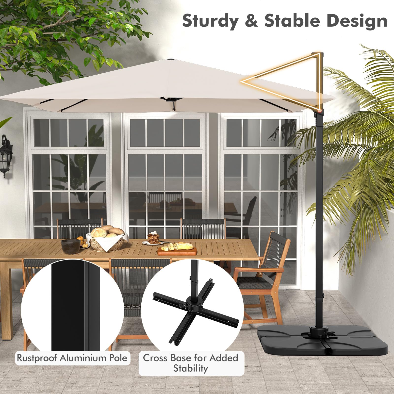 Tangkula 9.5 FT Cantilever Patio Umbrella, Outdoor Square Offset Umbrella with 360癛otation, Heavy Duty Patio Hanging Umbrella with Cross Base for Garden Deck Pool Backyard (Beige)