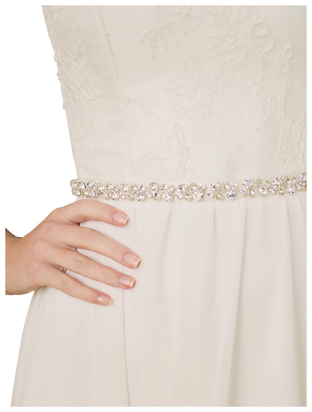 SWEETV Bridal Belt with Rhinestones Wedding Dress Belt Crystal for Brides Bridesmaids, Silver
