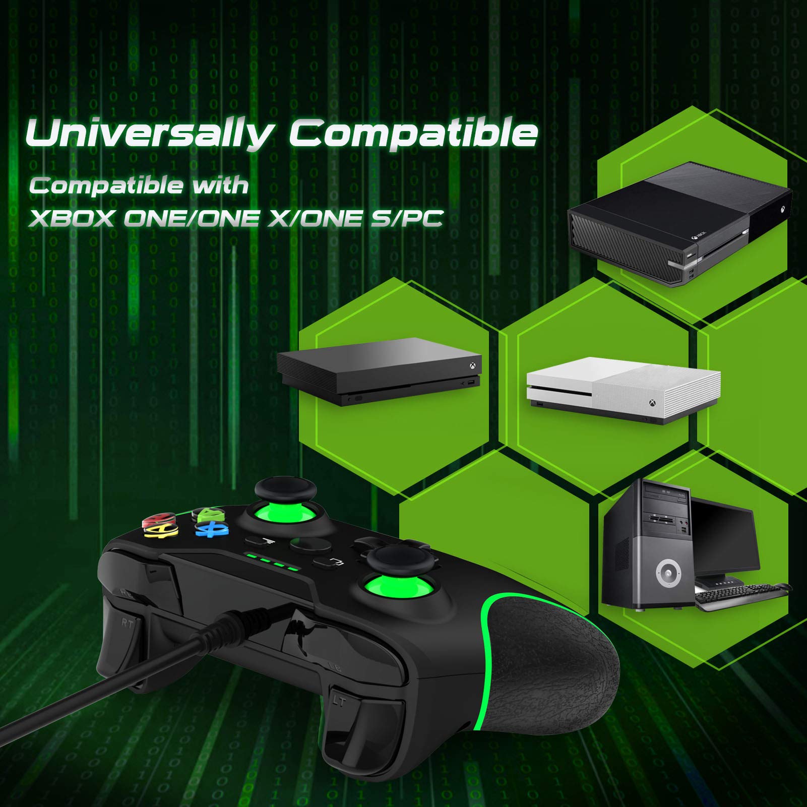 YCZHDV Wired Controller for Xbox One, USB Gamepad Remote Joystick Compatible with Xbox One/One S/One X/PC(Windows 7/8/10), with Audio Jack, Dual-Vibration Function(Black)