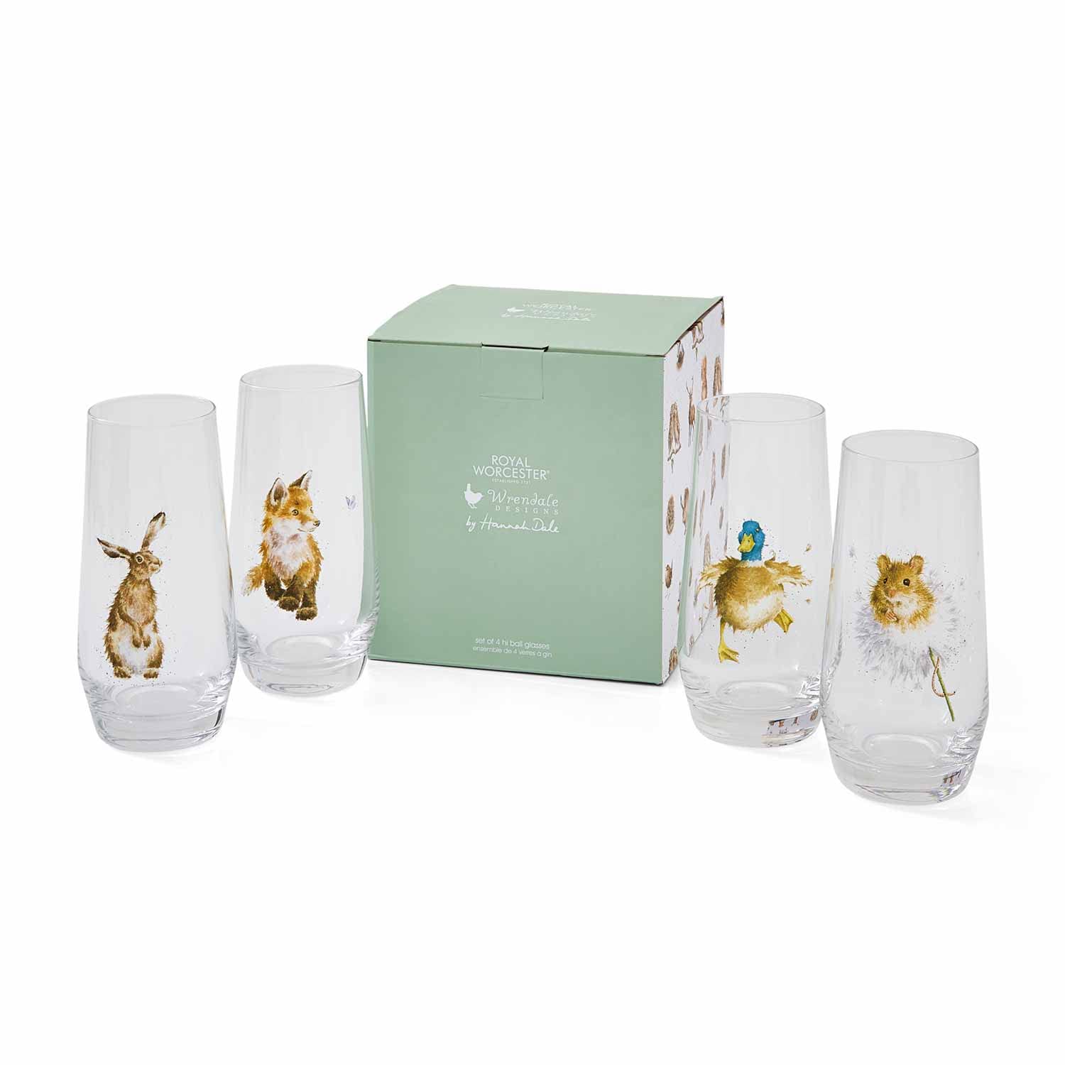 Wrendale Designs - 'Set of 4' Country Animal Hi-Ball Glasses