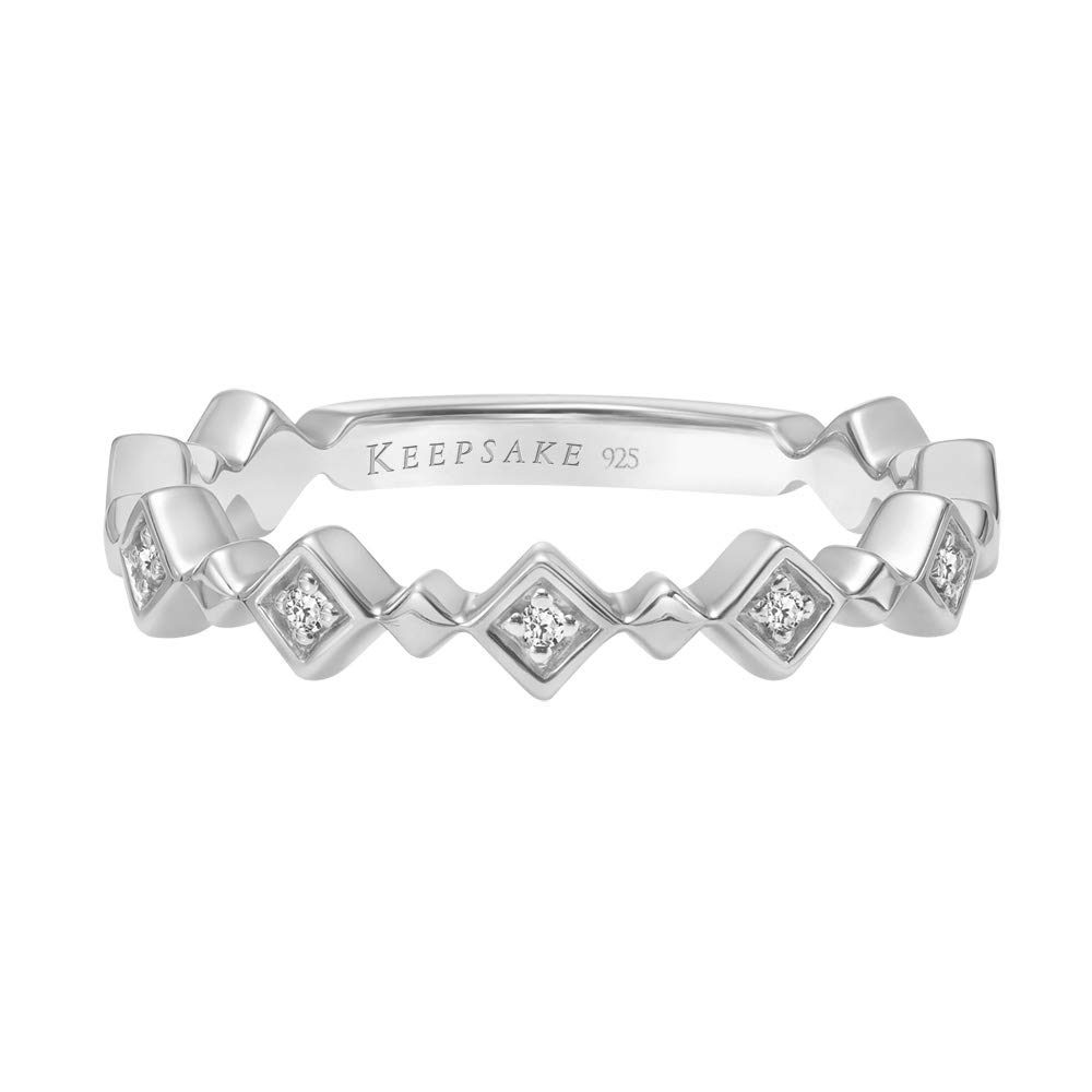 Stackable Ring for Women with Diamond Accented Alternating Diamond Shapes in 925 Sterling Silver 1/20ct (I-J Color, I3 Clarity), Size 5, by Keepsake