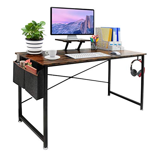 Seeutek Study Computer Desk Modern Writing Table 47 Inch Simple Style Laptop Desk with Storage Bag and Hooks for Home and Office