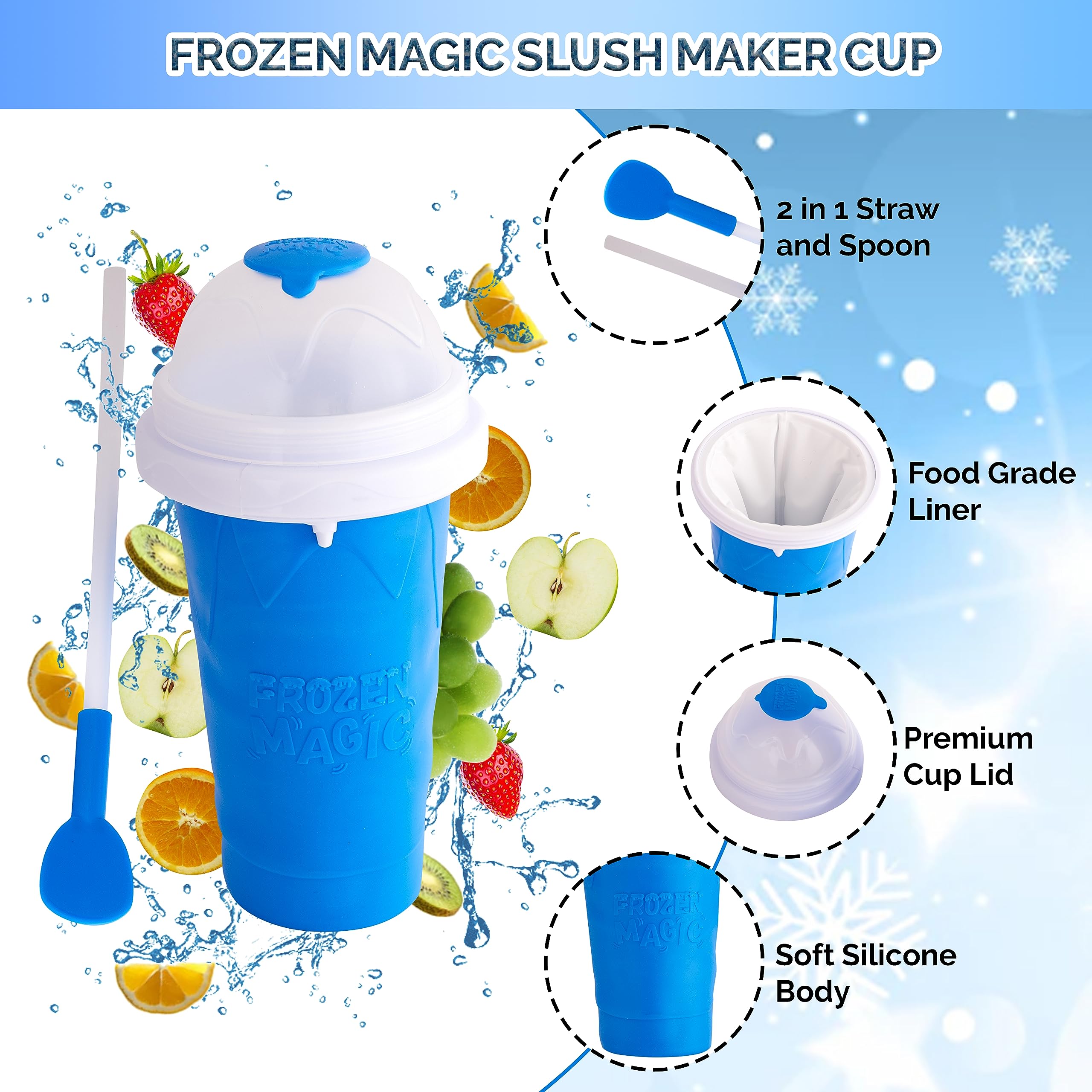 Slushie Maker Cup - Quick Frozen Magic slushy Cup, Double Layers Slushie Cup, DIY Homemade Squeeze Icy Cup, Fast Cooling Make And Serve Slushy Cup For Milk Shake, Smoothies, Slushies (Blue)