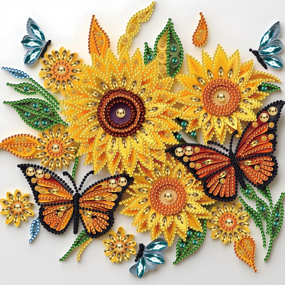 Stalente Diamond Painting Kits for Adults Sunflower, 5D Special Shape Diamond Art Kits for Beginners, Crystal Rhinestones Diamond Painting for Home Wall Decoration Gift 12Ă12inch, Butterfly