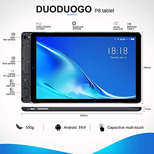 Tablet with Keyboard,10.1 inch Tablet HD,5G Wi-Fi Android Tablets, 4GB RAM 64GB ROM/128GB Computer Tablets, Dual 4G Cellular Gaming Tablet, GPS, 8000mAh, Bluetooth, GMS Certified Tablet PC