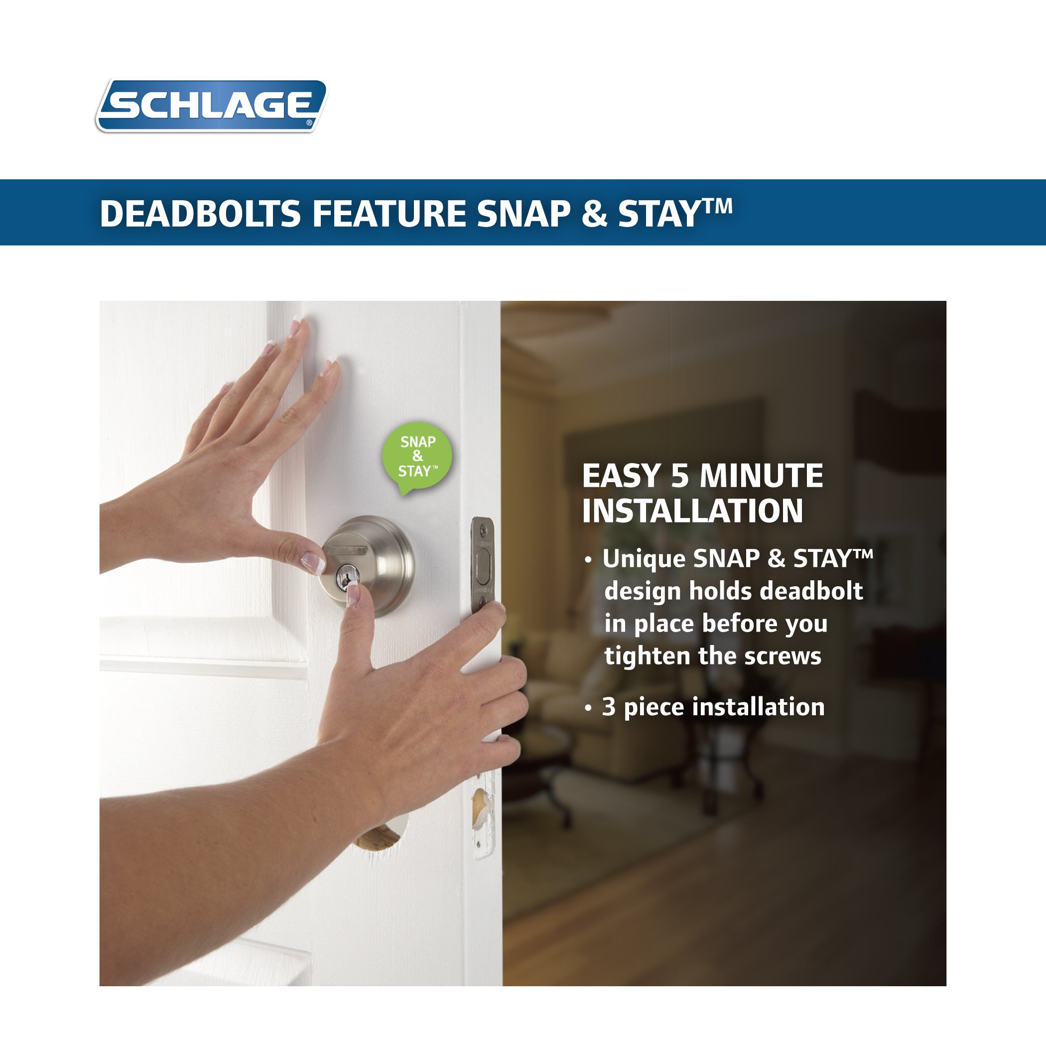 Schlage FB50N V AVA 609 B60 Single Cylinder Deadbolt and F51 Keyed Entry Avanti Lever Keyed Alike, Antique Brass Finish