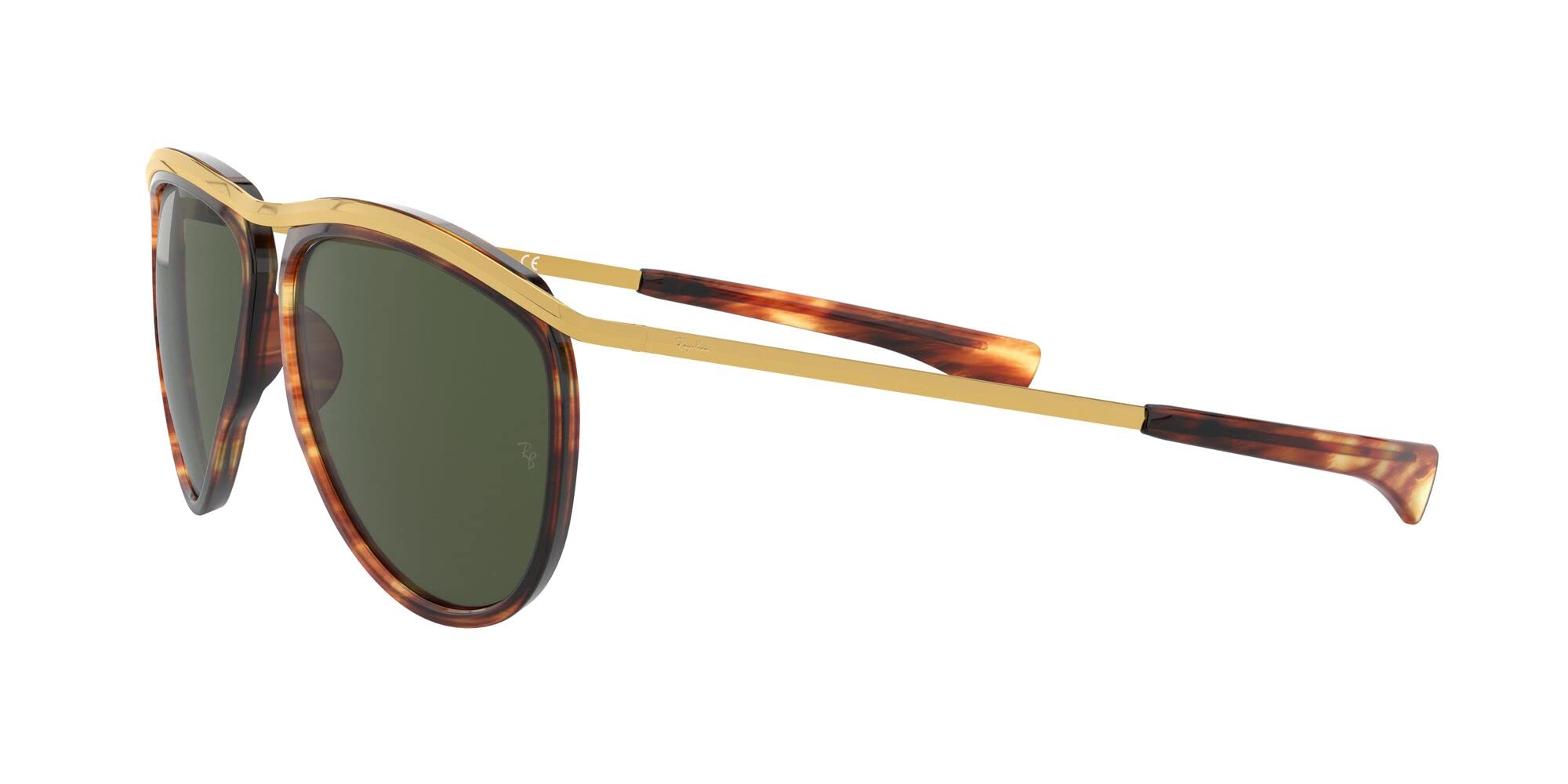 Ray-Ban RB2219 Olympian Aviator Sunglasses, Striped Havana/G-15 Green, 59 mm