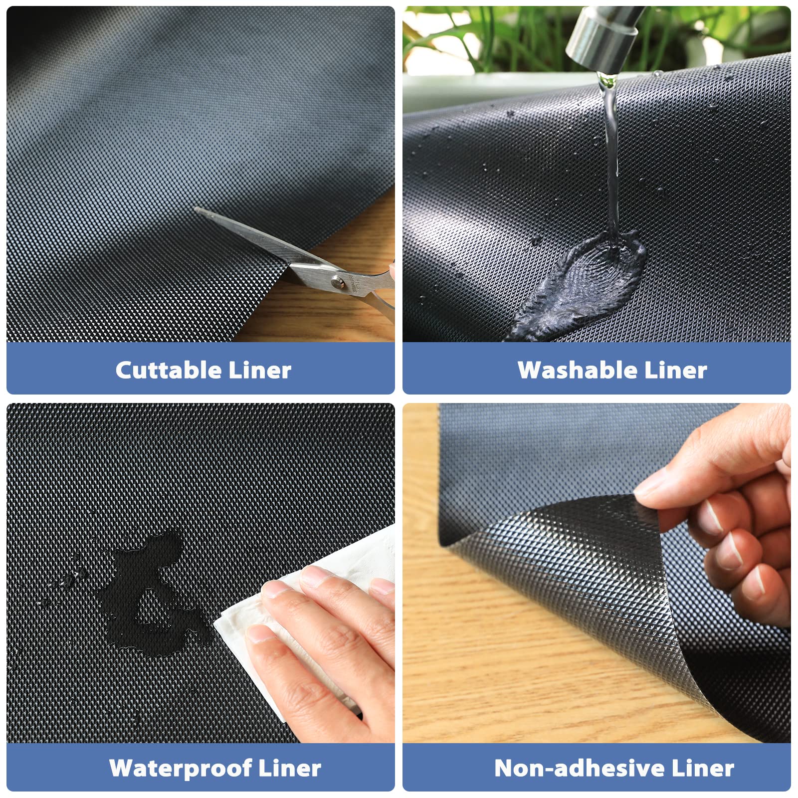 Shelf Liner Drawer Liners, Non Adhesive Kitchen Cabinet Liner Drawer Mat with Waterproof Protection Pad for Refrigerator, Cupboard, Cabinet Shelves, Pantry Cover, Black 11.8 x 393.7 inches