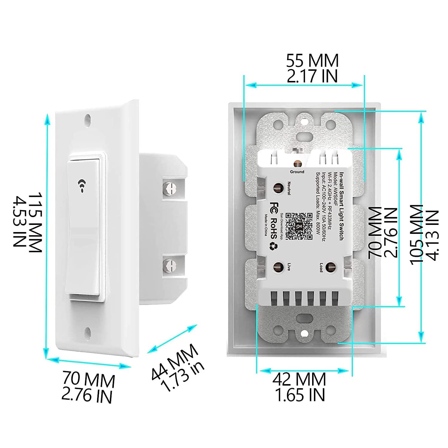 Smart Light Switch with BT Remote Control, WiFi Wall Switches Work with Alexa/Google Home Voice Control, Smart Life App, No Hub Required, Single Pole 1 Way, Standard Plate, Neutral Wire Needed