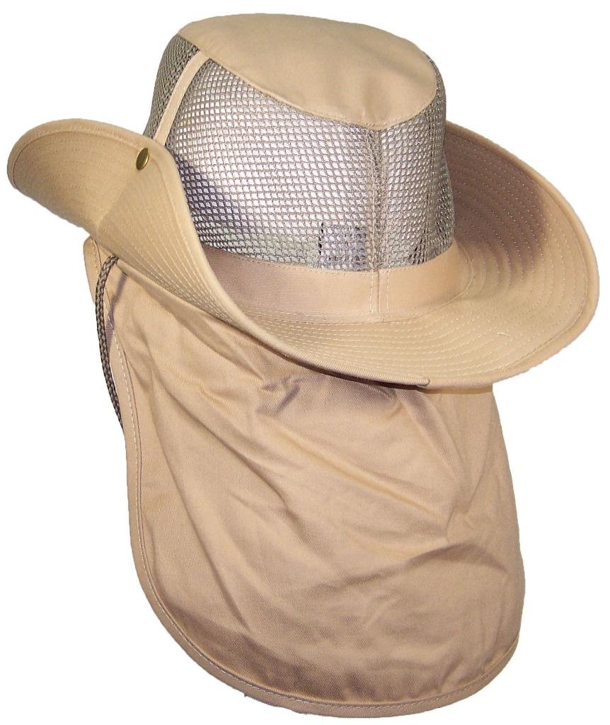 Tropic Hats Summer Wide Brim Mesh Safari/Outback W/Neck Flap & Snap Up Sides - Khaki XXXL
