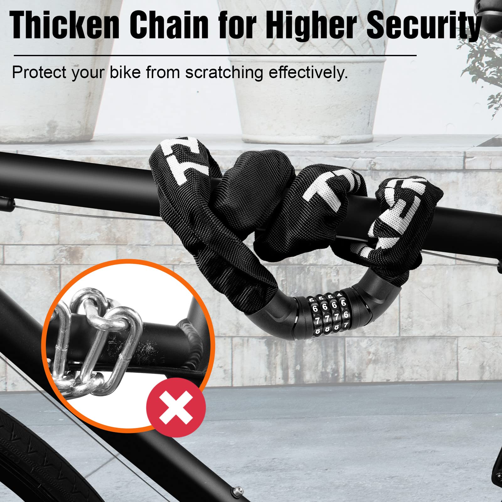 Titanker Anti-Theft 3 Feet Bike Chain Lock, Resettable Combination Lock, 6mm Thick Chain, Portable Safe Size, Protective Cloth Sleeve, Easy to Set Combination, Heavy-Duty Steel