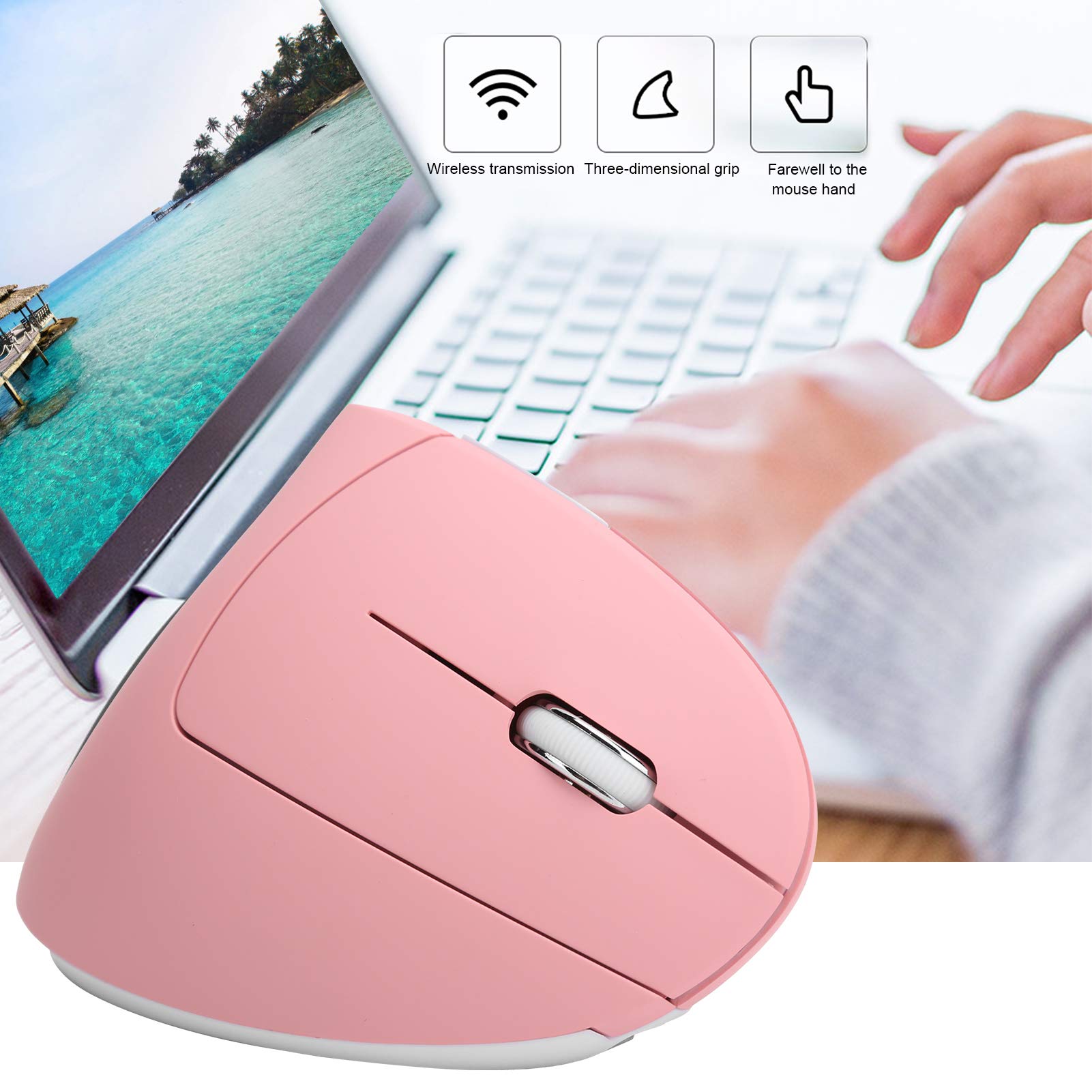 Wisoqu Vertical Mouse USB Wireless Office Gaming Rechargeable Computer Accessories H1 2.4G Wireless Ergonomic Mouse for PC and Laptop(Pink)