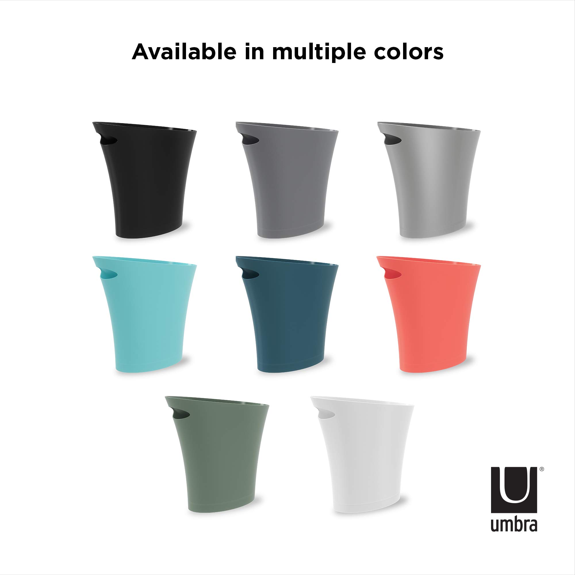 Umbra 1006232-661-A60 Skinny Sleek & Stylish Bathroom Trash, Small Garbage Can Wastebasket for Narrow Spaces at Home or Office, 2 Gallon Capacity, White, 2-Pack