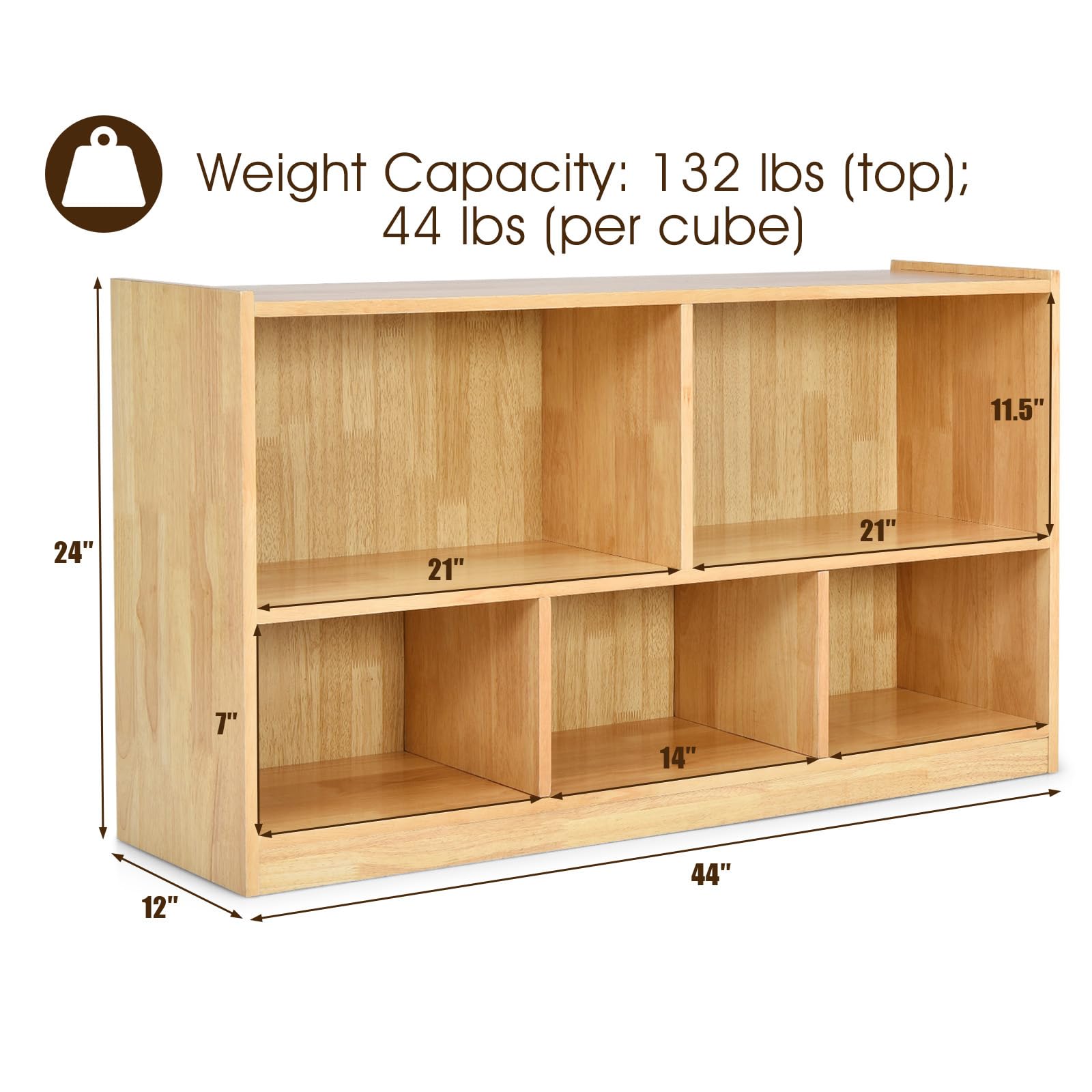 Tangkula 5 Cube Bookcase, 2 Tier Wooden Storage Open Bookshelf, Multipurpose Display Storage Cabinet for Living Room, Bedroom, Hallway, Kid's Playroom, Reading Nook (Yellow)
