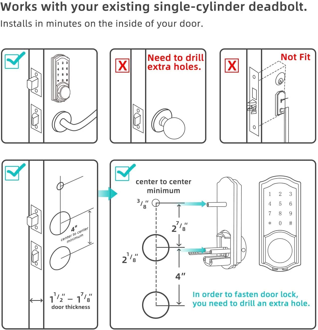 Smart Lock, Hornbill Keyless Entry Keypad Deadbolt, Bluetooth Electronic Digital Front Door Locks Work with Alexa, Free App Control Passcode, Auto Lock for Exterior Doors Airbnb Home Apartment Office