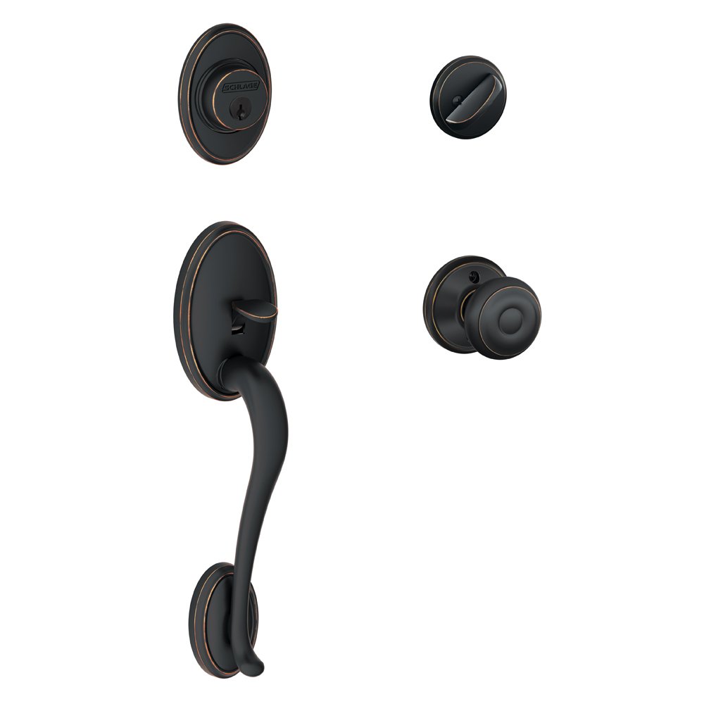 SCHLAGE Wakefield Single Cylinder Handleset and Siena Knob, Aged Bronze (F60 WKF 716 SIE)