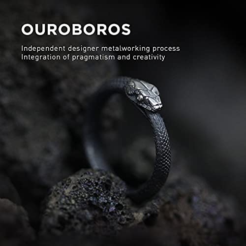 Yocoyee Personality Black Snake Ring Biting Tail Open Adjustable Animal Ring for Men and Women