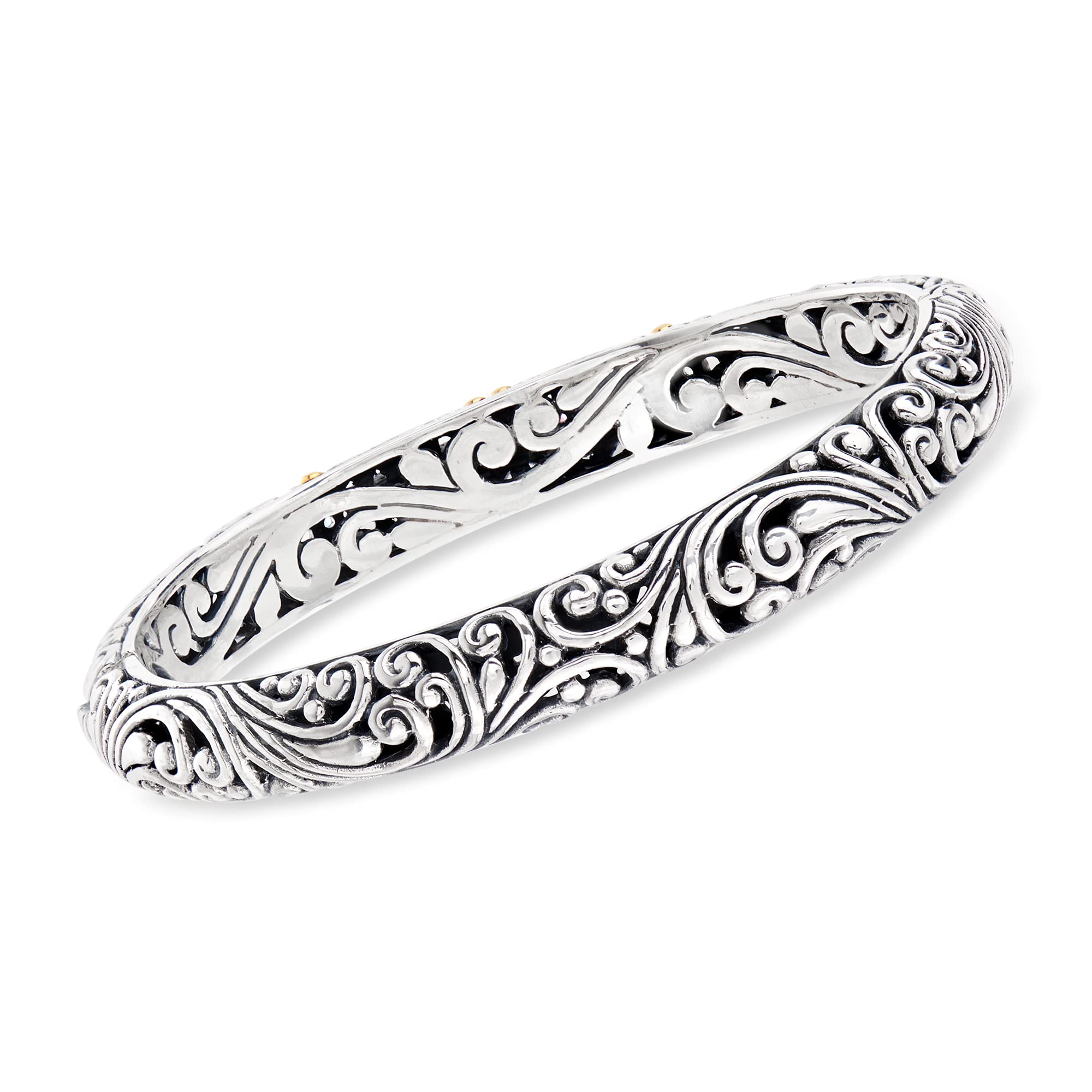 Ross-Simons 0.86 ct. t.w. Multi-Gemstone Bali-Style Bangle Bracelet in Sterling Silver With 18kt Gold. 7 inches