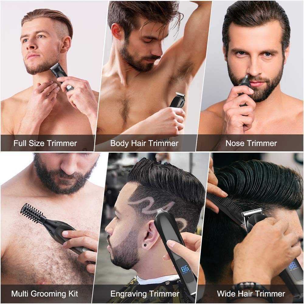 SEGMINISMART Cordless Beard Trimmer for Men - All-in-1 Hair Trimmer with 6 Interchangeable Trimmer Heads and 5 Guard Combs, USB Rechargeable, Waterproof, Ideal Gift