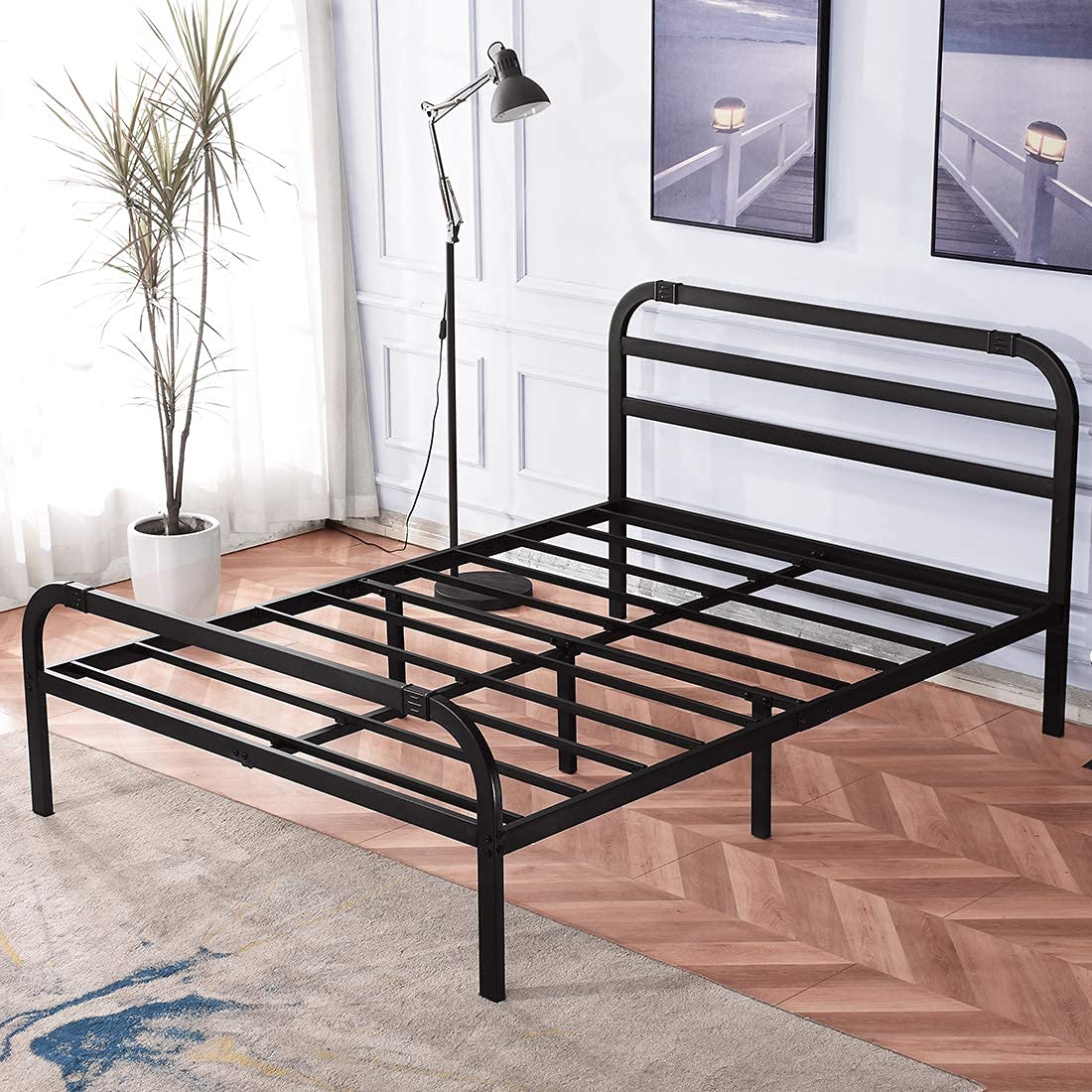 TATAGO 14 Inch King Bed Frame with 40 Inch Matte Curved Design Headboard and Footboard, Heavy Duty Metal Platform Mattress Foundation, 3500lbs Extra-Strong Support, No noise