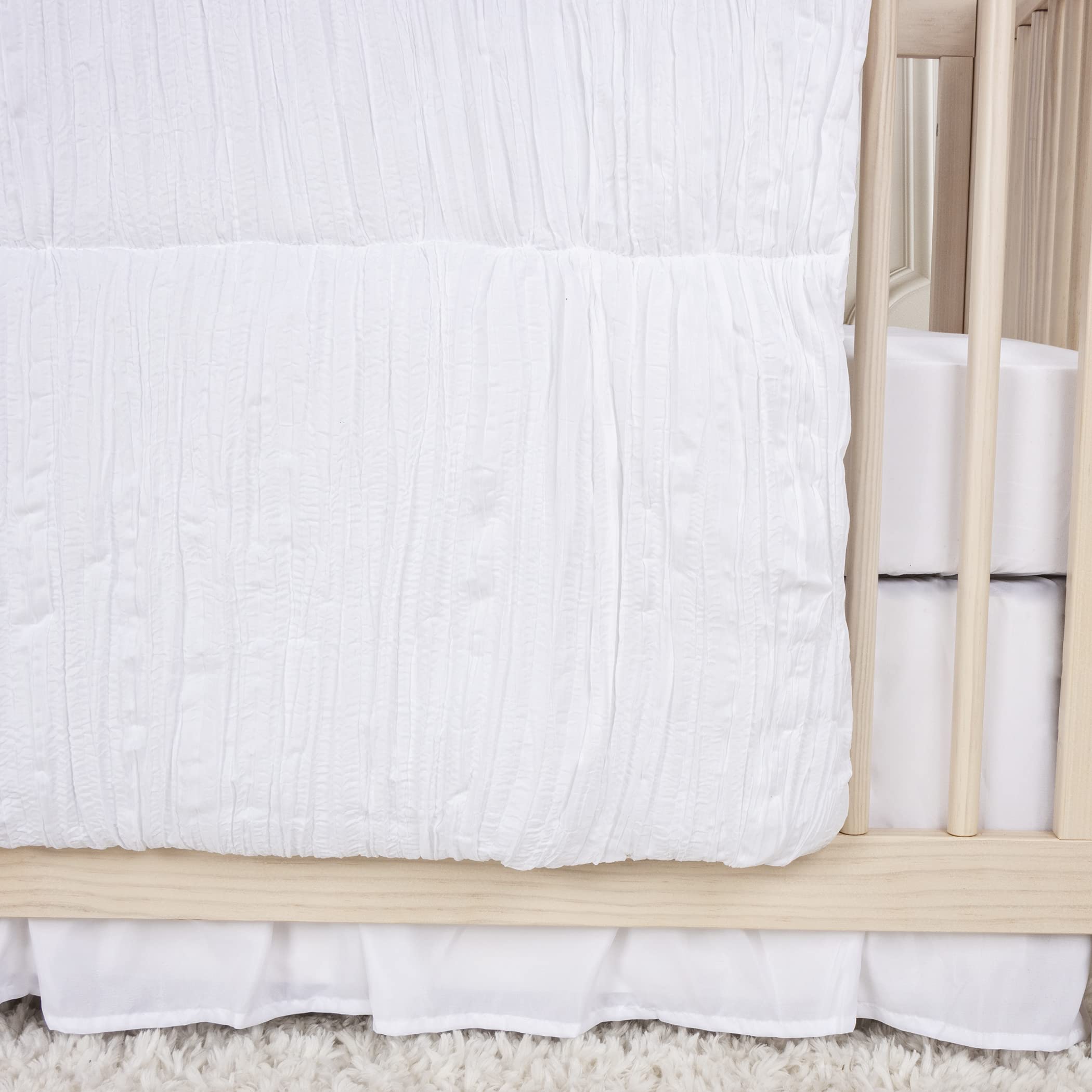 Trend Lab Simply White 3 Piece Crib Bedding Set, Sewn with Elegant Ruching, includes Quilt, Fitted Crib Sheet and Skirt