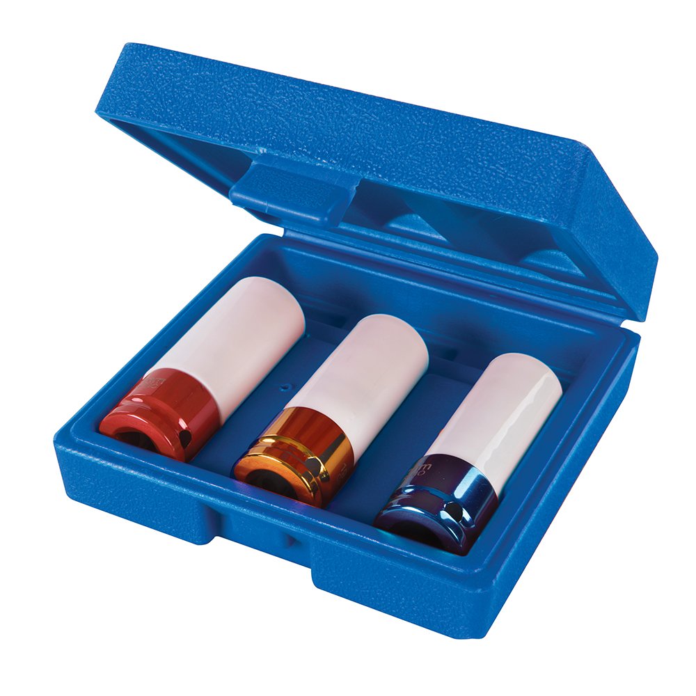 Silverline Tools Silverline 990253 Impact Alloy Wheel Nut Socket Set 3pce 1/2" / 17, 19 & 21mm, Multicoloured