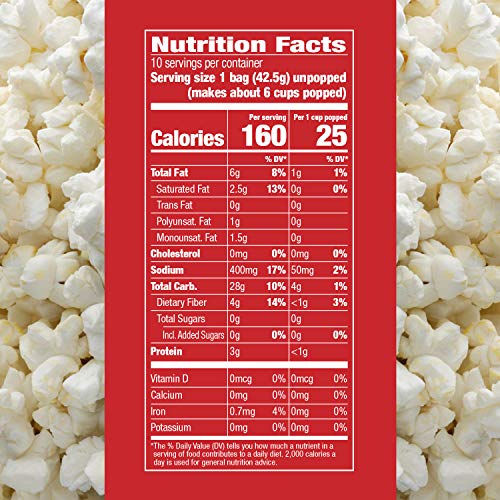 Skinnygirl Butter Flavored & Sea Salt Microwave Popcorn, 10 Count Mini Popcorn Bags (6 Boxes)