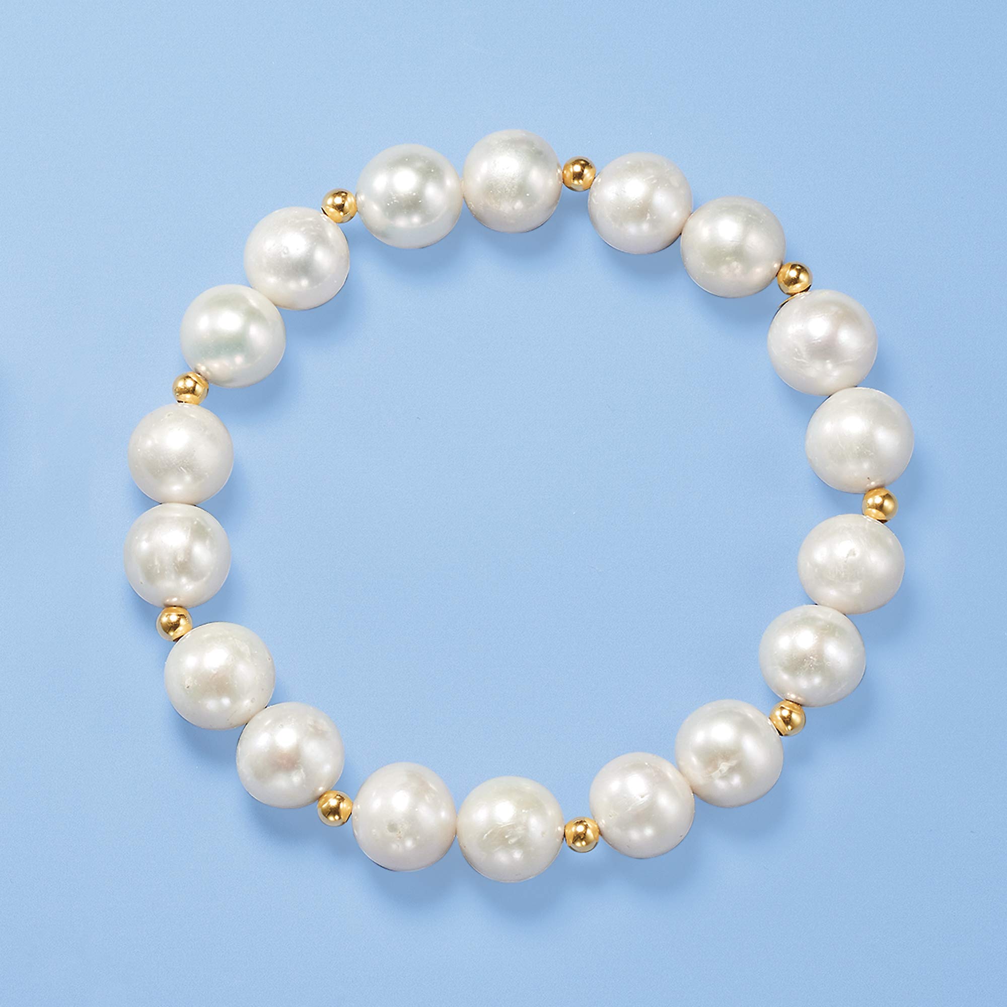 Ross-Simons 9-10mm Cultured Pearl Stretch Bracelet With 14kt Yellow Gold. 7 inches