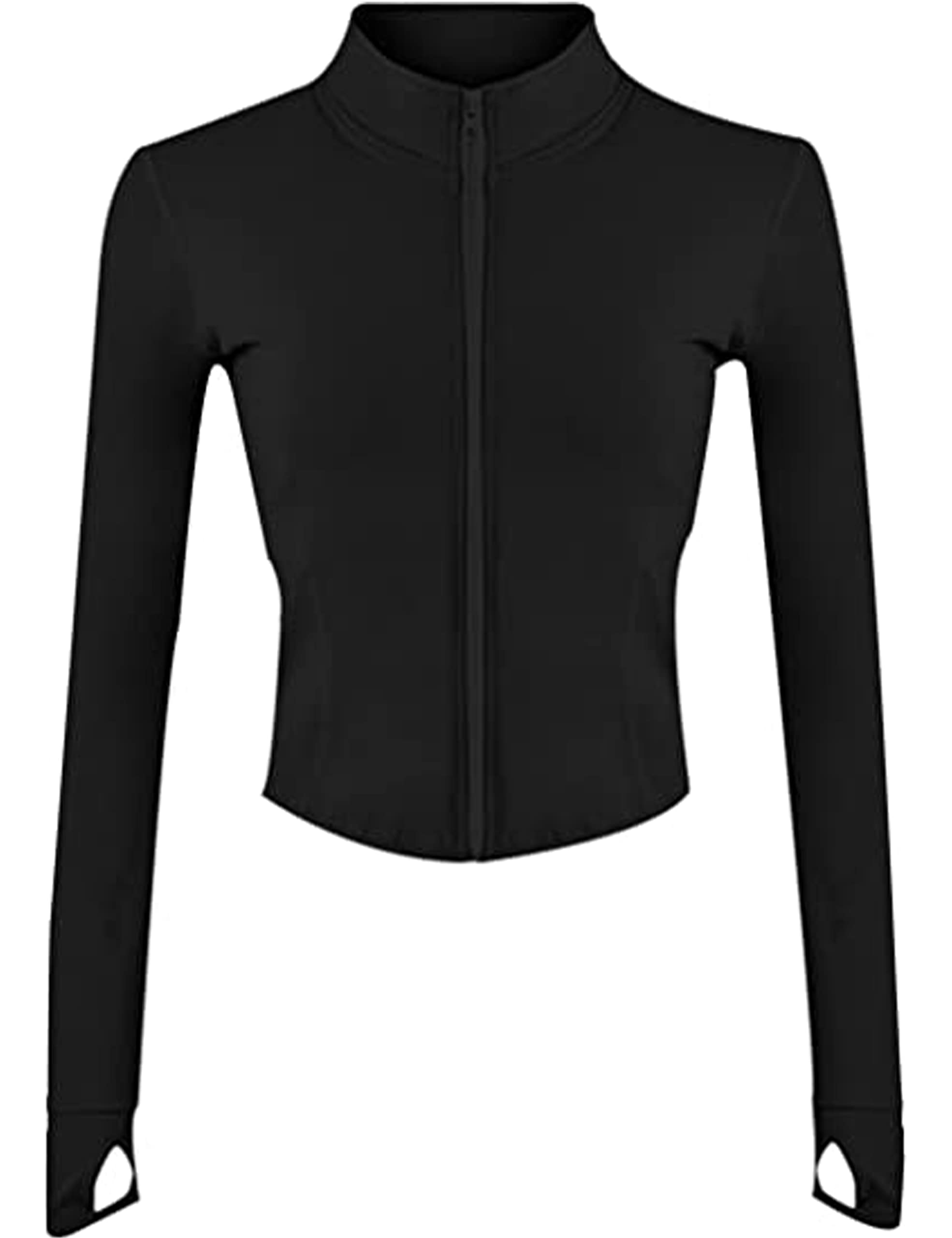 Yeokou Womens Active Zip Up Seamless Sports Running Track Jacket Tops with Thumbhole(Black-M)
