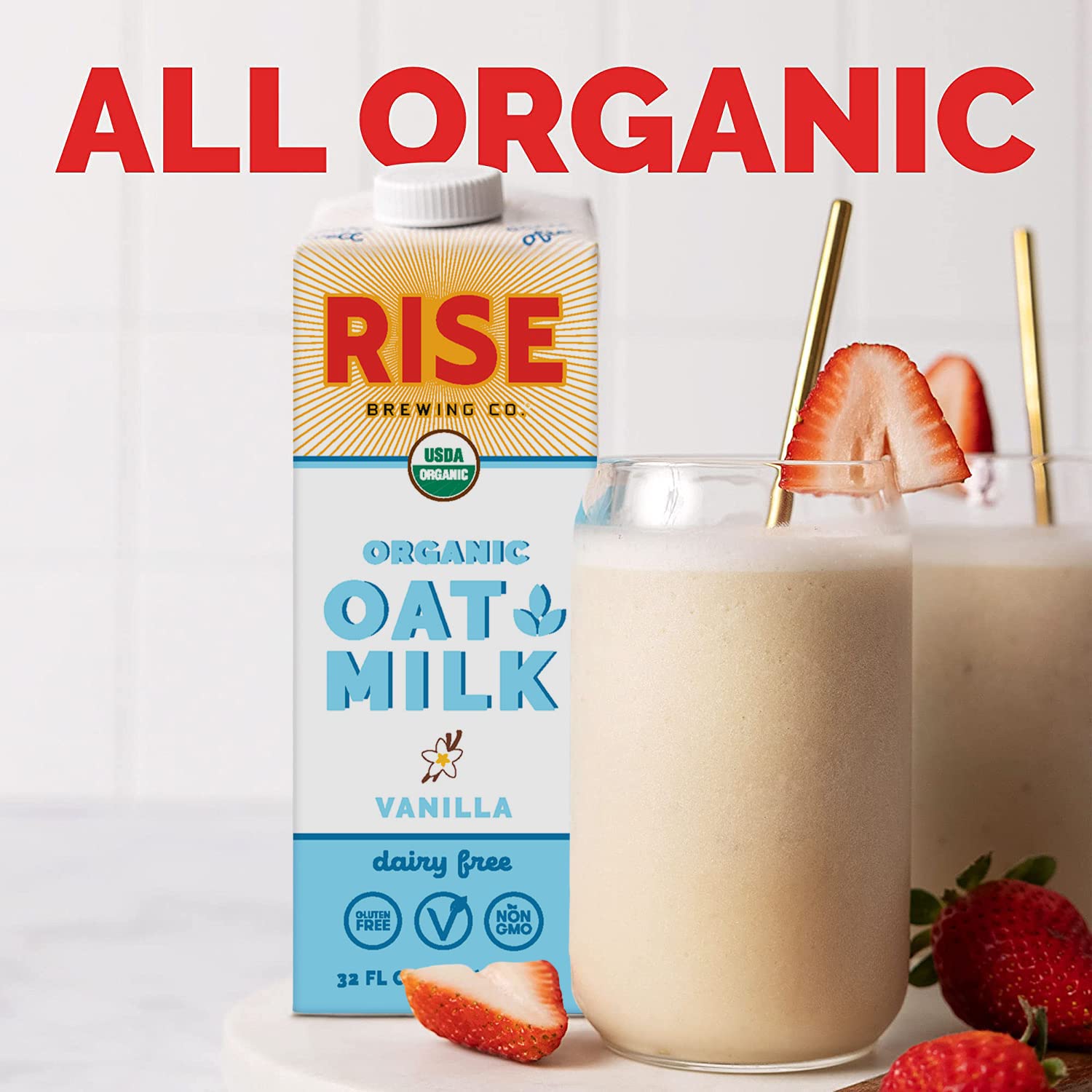 RISE Brewing Co. Vanilla Oat Milk USDA Organic & Non-GMO, Vegan & Non-Dairy, 32 fl. oz. Cartons (6 pack)