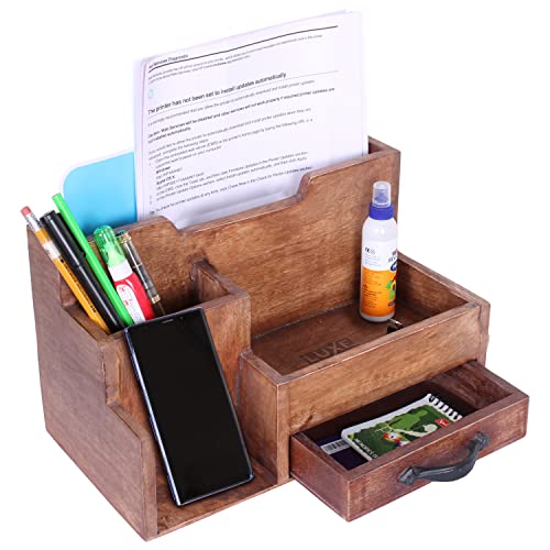 Wooden Desk Organizers for Home & Office β Large Rustic Mail Holder w/ Bonus Holiday & Date Blocks β Wooden Letter Organizer for Desk β Vintage Aesthetic Office Supplies β Natural Wood, 6β x 12β x 7β
