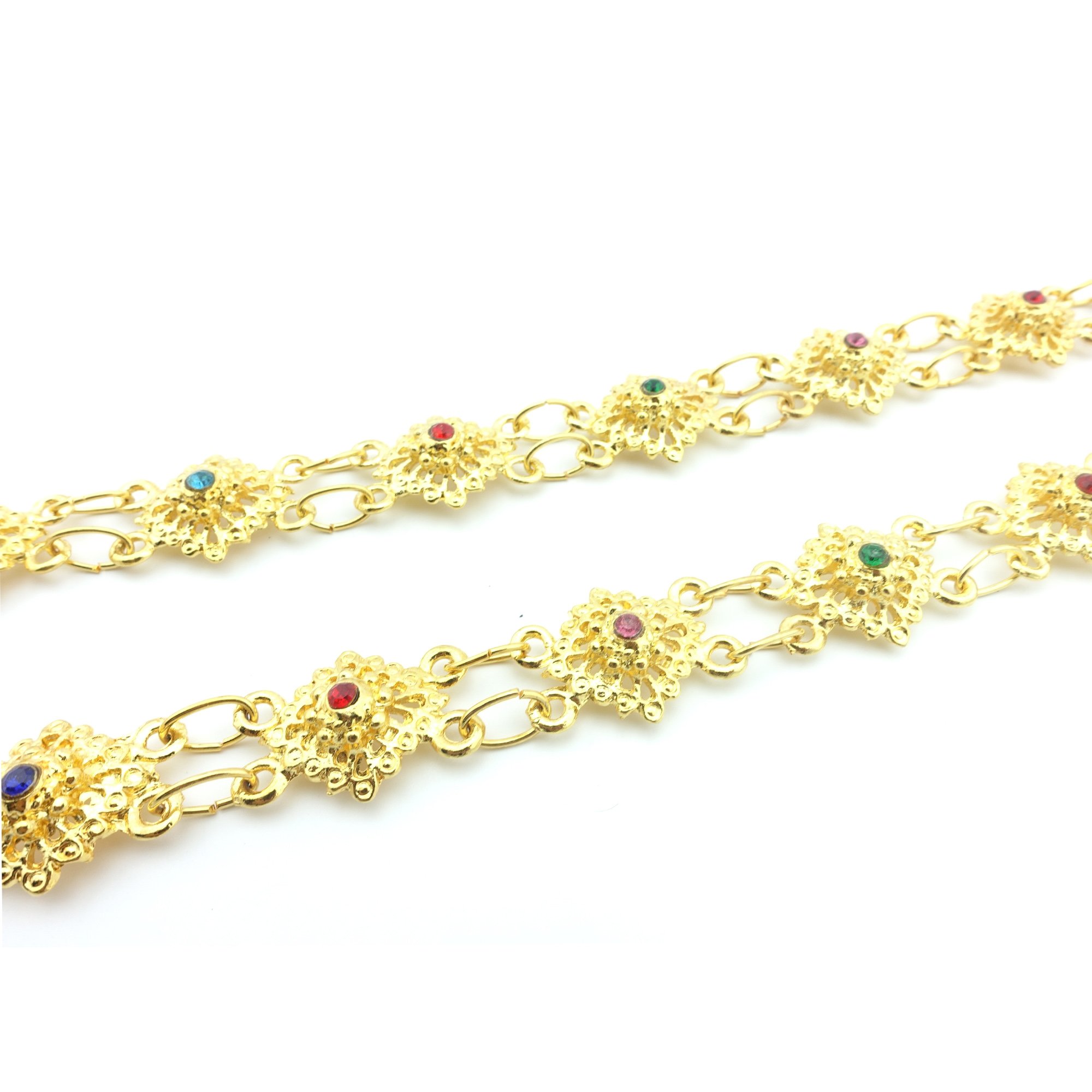 Siwalai Thai Traditional Gold Plated Multicolor Crystals Body Chain (Sangwan) 48 Inches