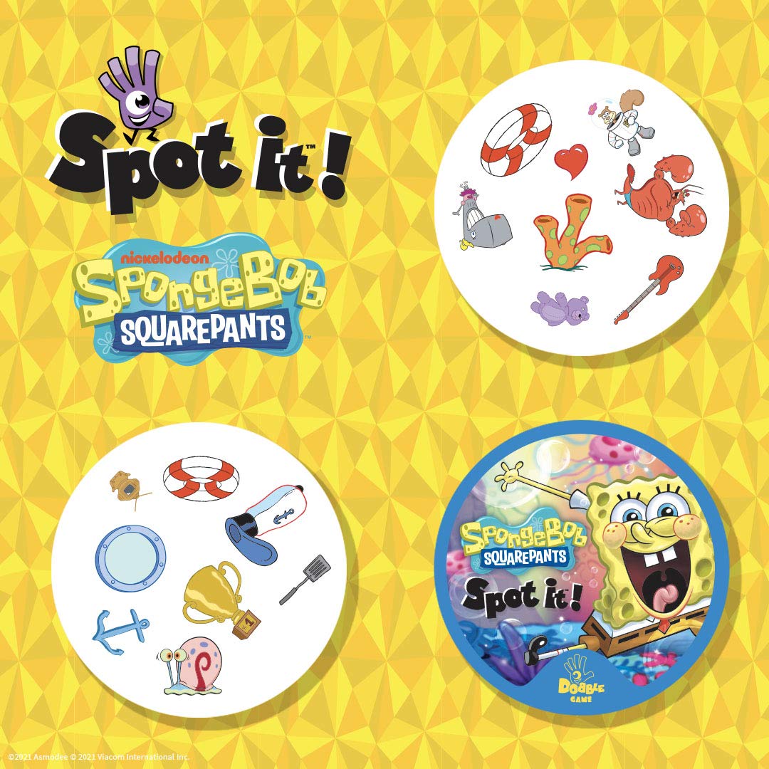 USAOPOLY Spot It! SpongeBob SquarePants | Fun Card Game for Kids and Adults | Featuring SpongeBob, Patrick, Squidward, The Krabby Patty, Gary and More | Licensed Nickelodeon SpongeBob SquarePants Game
