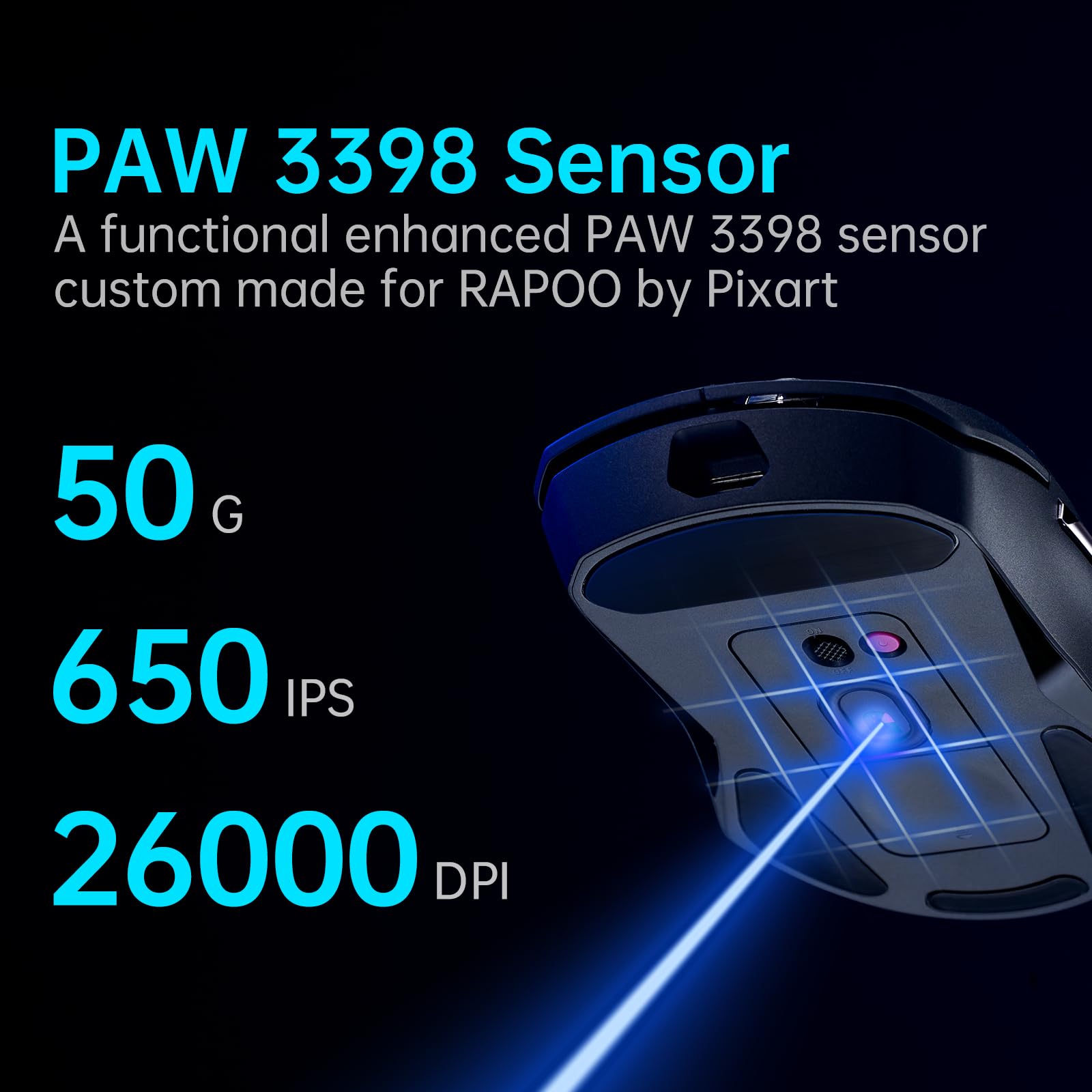 Rapoo VT9Pro Wireless Gaming Mouse - Esports Grade Performance Gaming Mice, PAW 3398 Sensor, 26000 DPI, 1ms Response Time, 68g Lightweight, 10 Programmable Buttons, Long Battery Life, Black