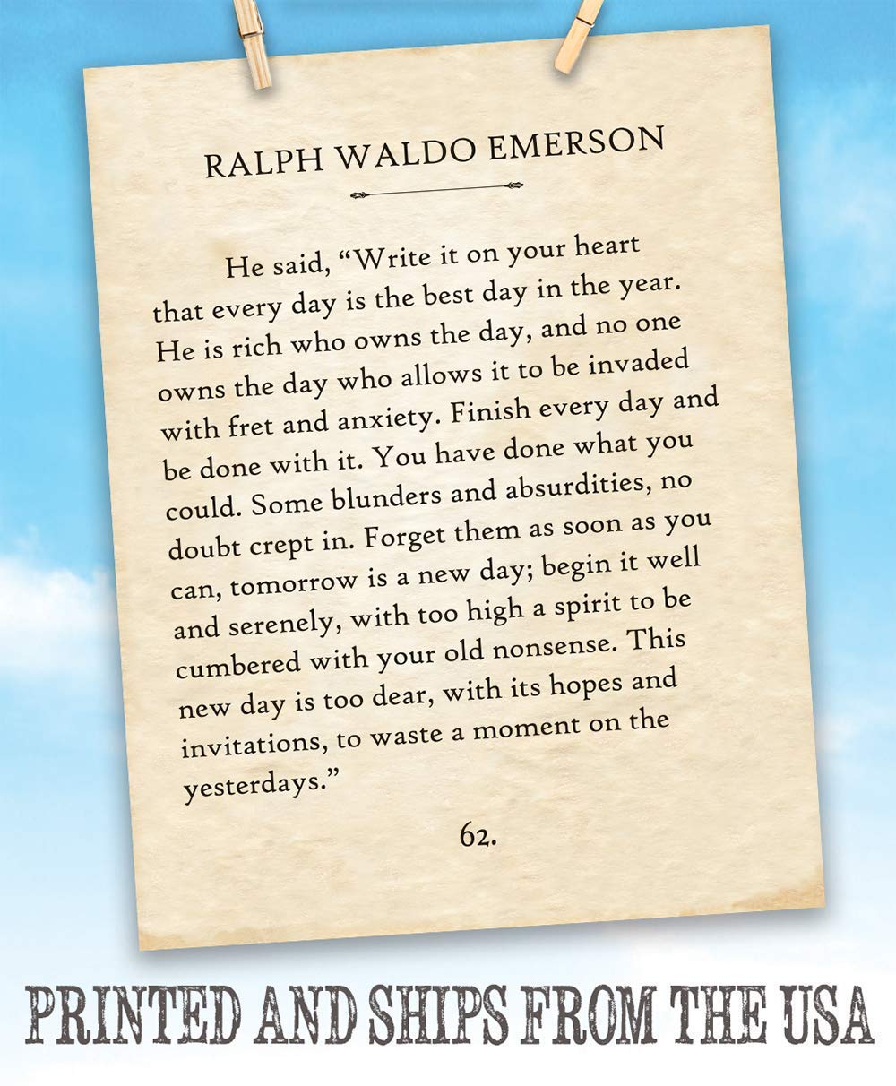 Ralph W Emerson - Write it on Your Heart That Every Day is the Best Day, Classic Home Room Decor, Inspirational Life Quote Wall Art, Book Page Style Gift, Choose Unframed Old Style Poster or Canvas