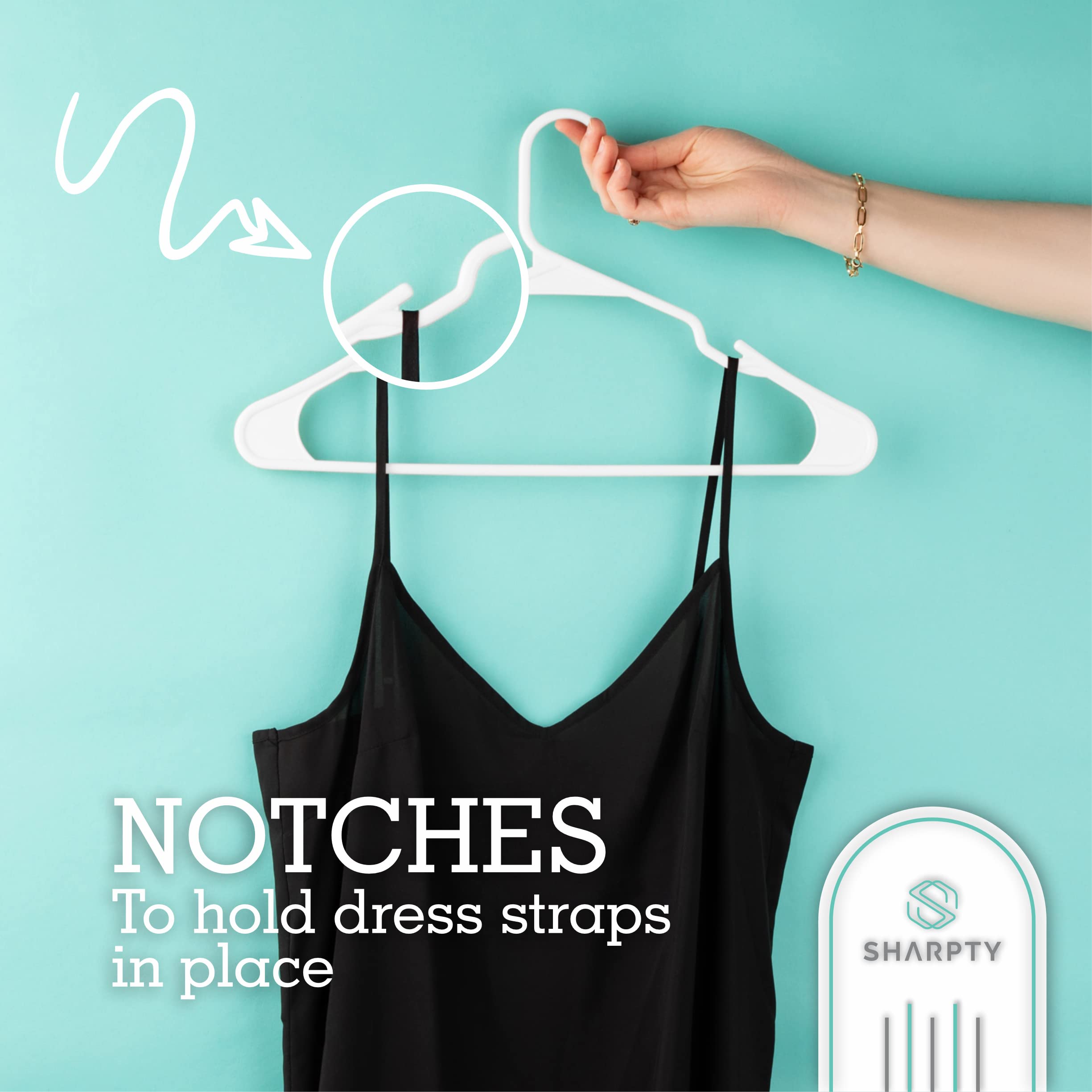 Sharpty Plastic Hangers, 50 Pack, Slim, Space Saving, Heavy Duty, White